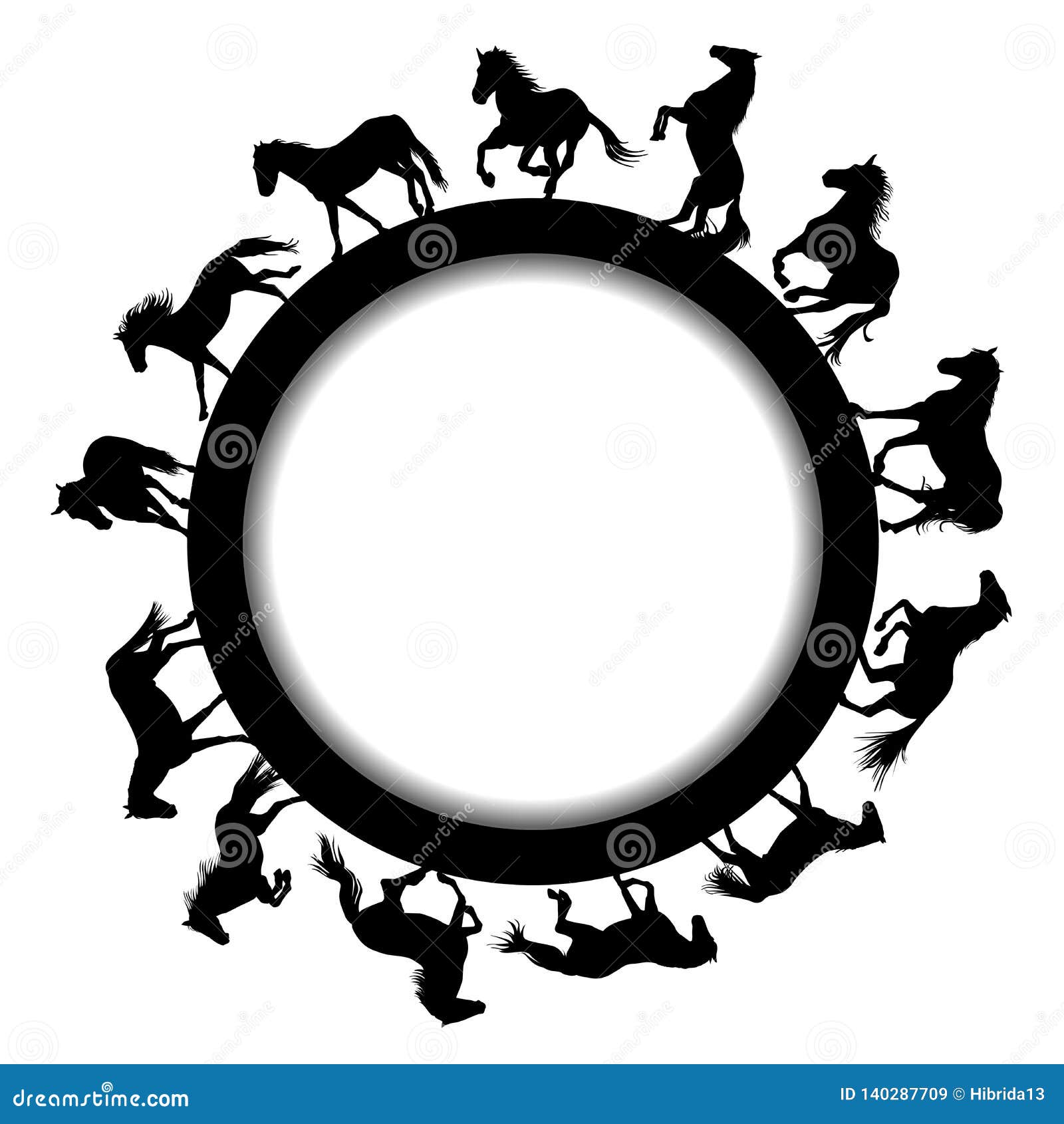 Round Frame with Horse Silhouettes Stock Vector - Illustration of ...