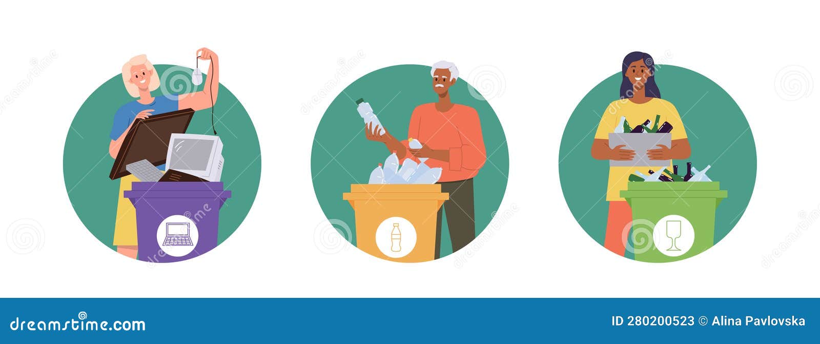 Round Frame Icon Composition with Cartoon People Volunteer Character ...