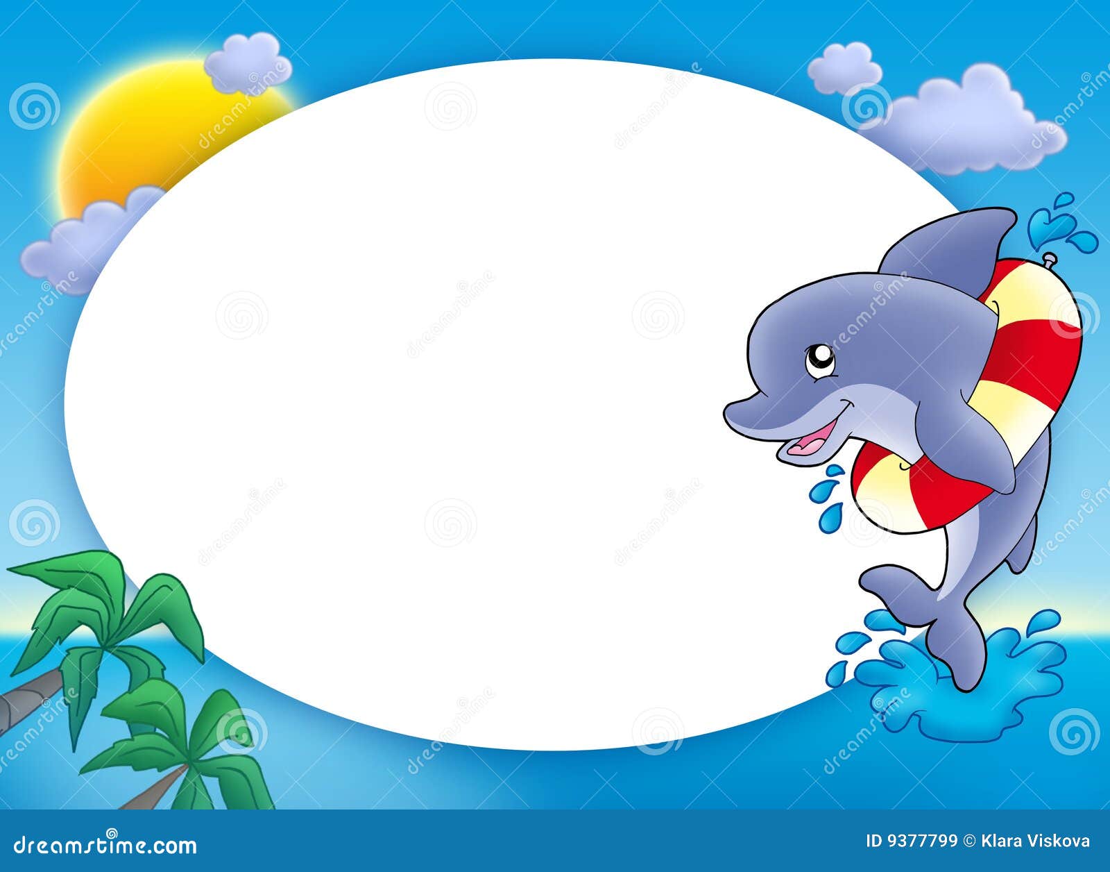 Round Frame with Jumping Dolphin Stock Illustration - Illustration of ...