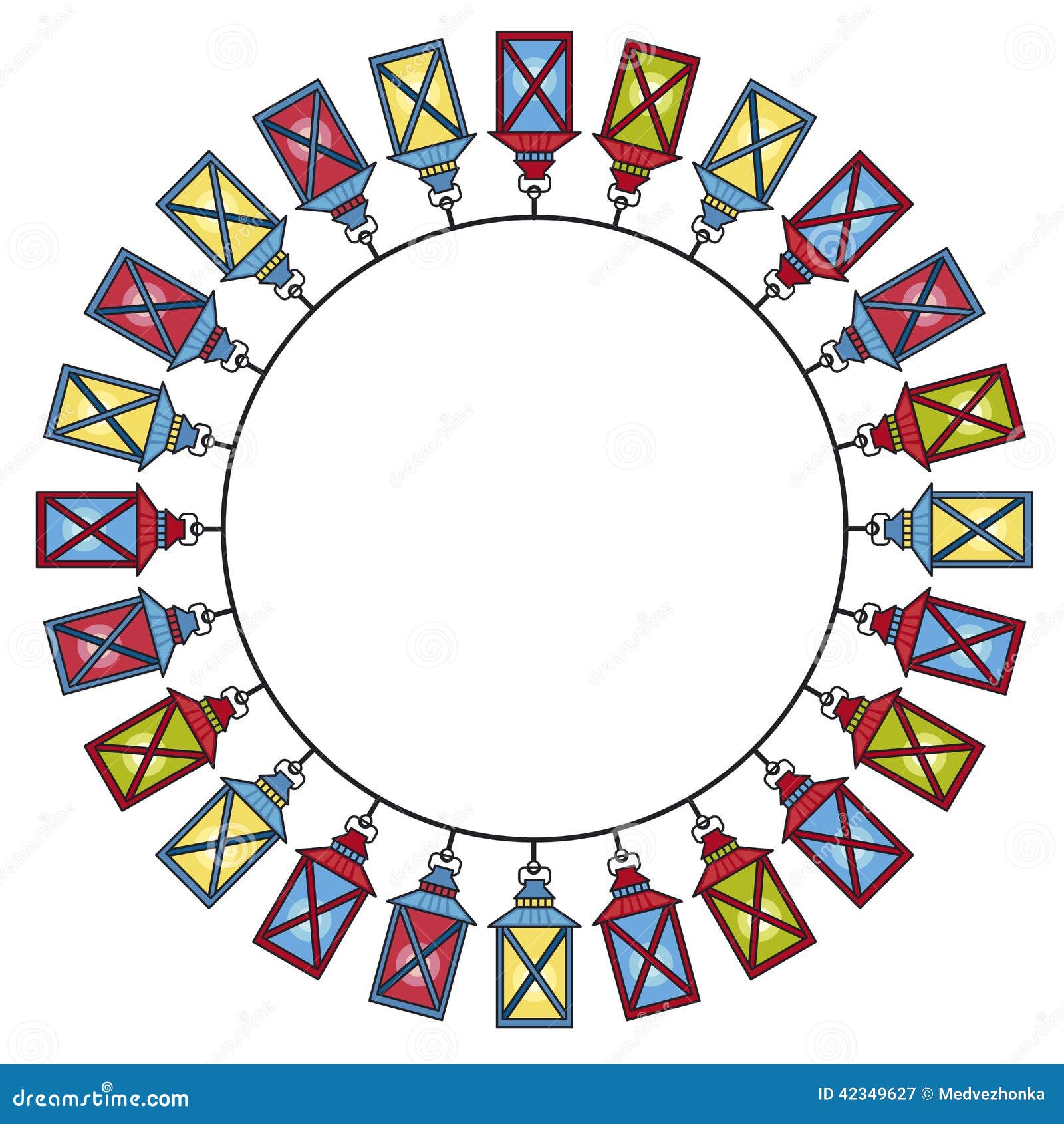 Round frame with lanterns stock vector. Illustration of text - 42349627