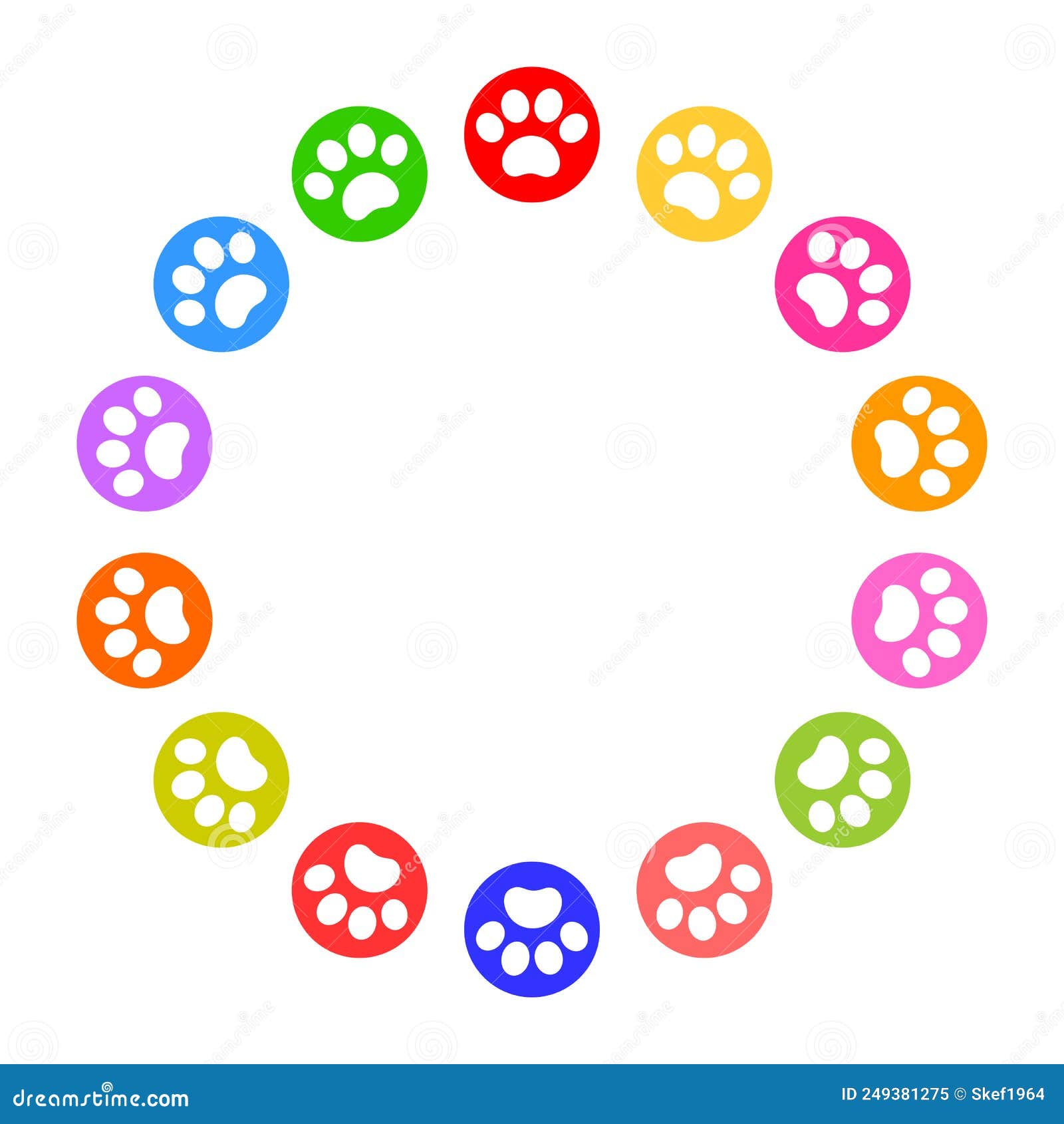 Round Frame Made of Colored Paws Stock Vector - Illustration of empty ...
