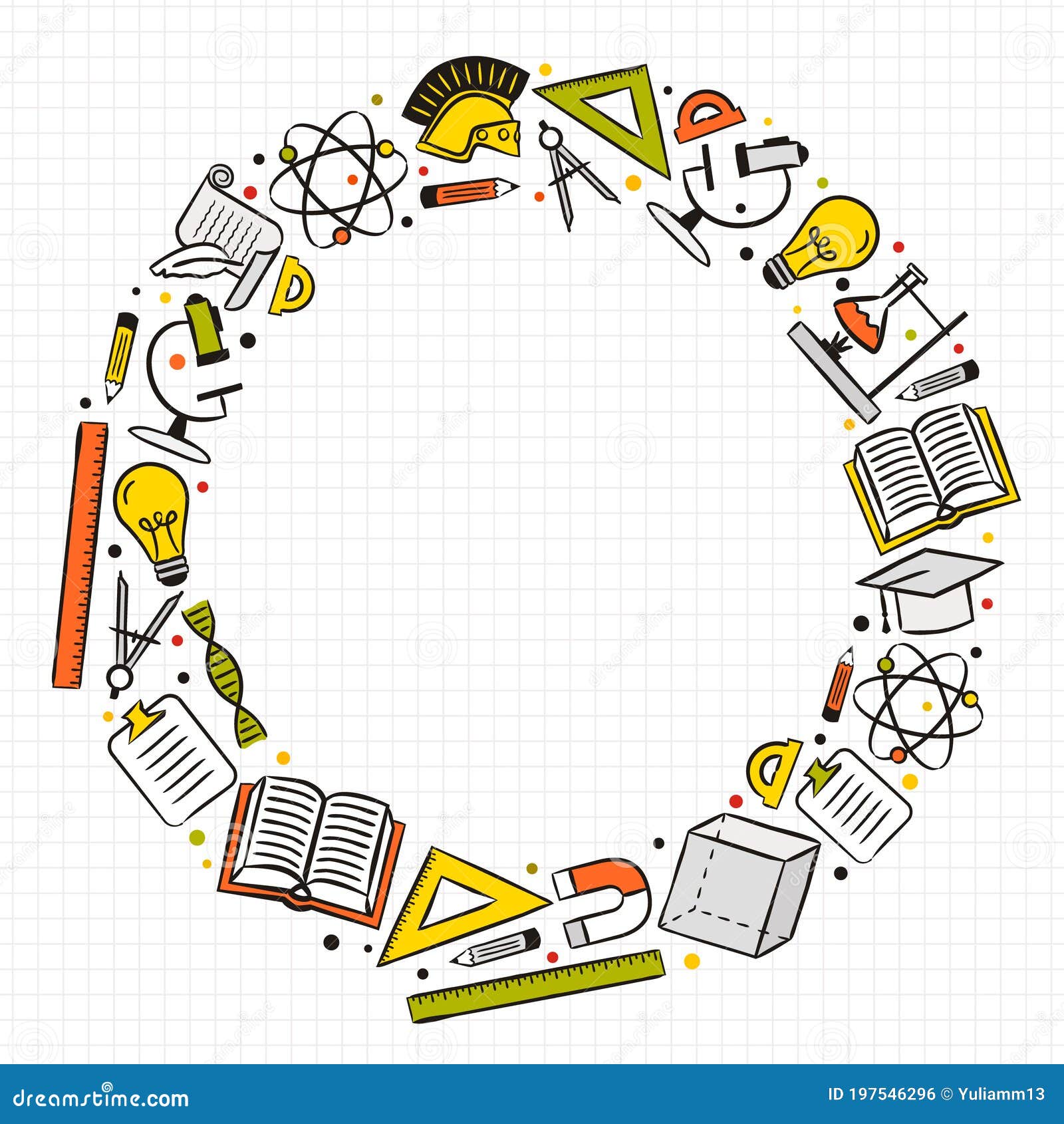 A Round Frame Made of Hand-drawn School Elements Stock Vector ...