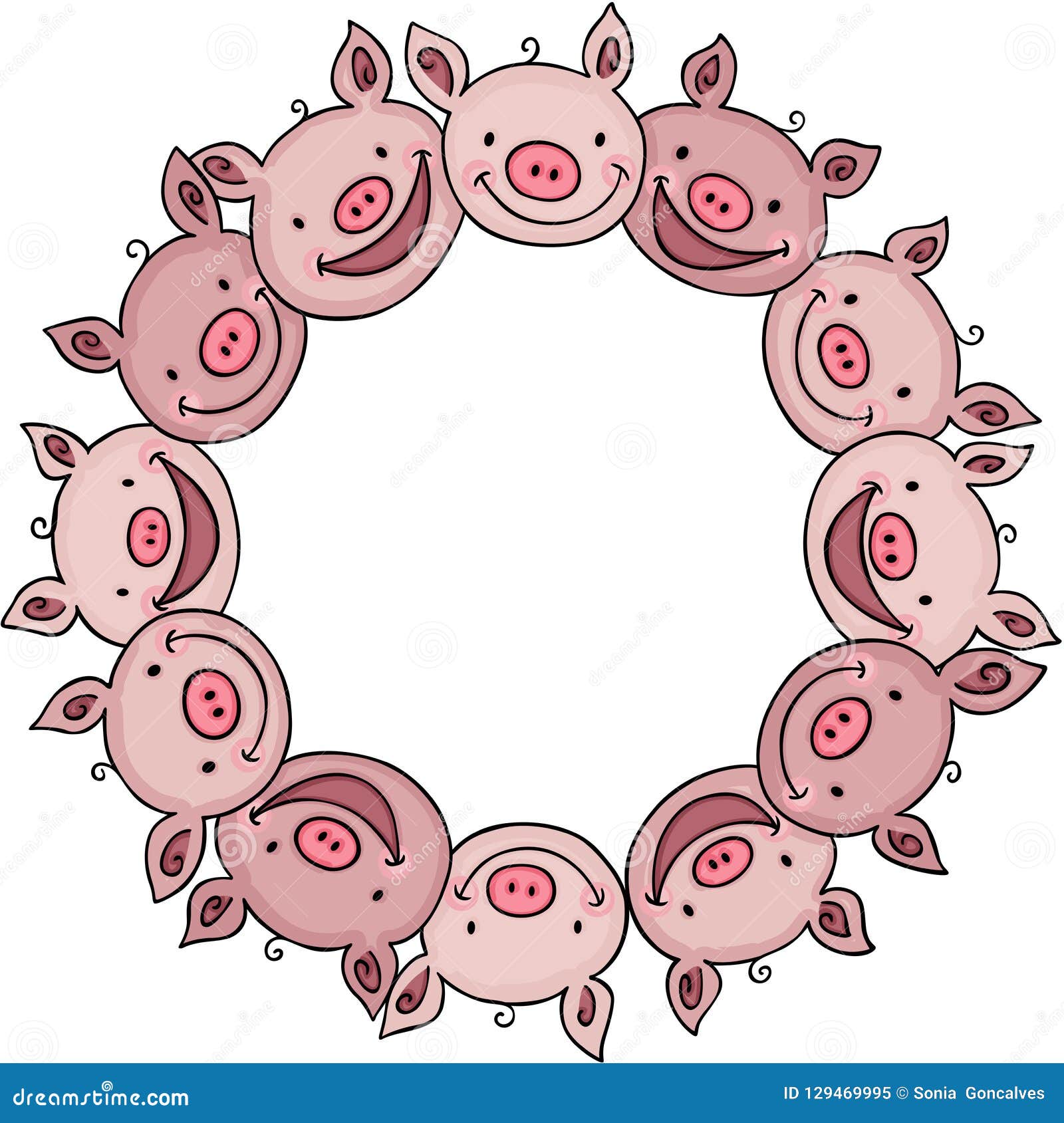 Round Frame Made of Happy Pigs Faces Stock Vector - Illustration of ...
