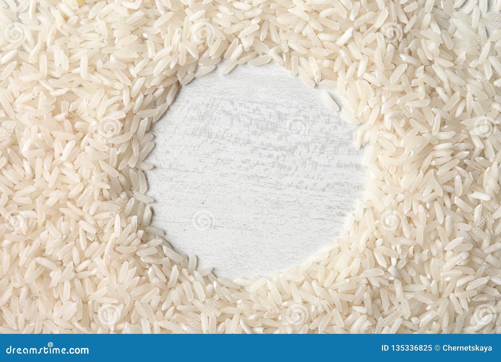 Round Frame Made with Long Grain Rice on White Background, Top View ...