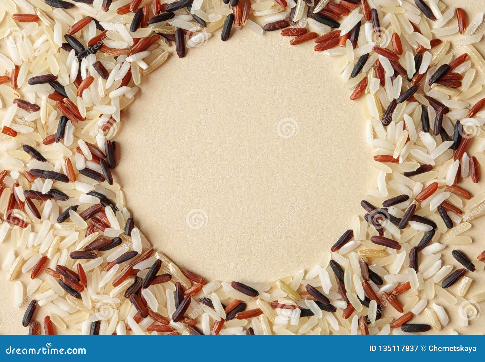 Round Frame Made with Mixed Brown and Other Types of Rice on Color ...