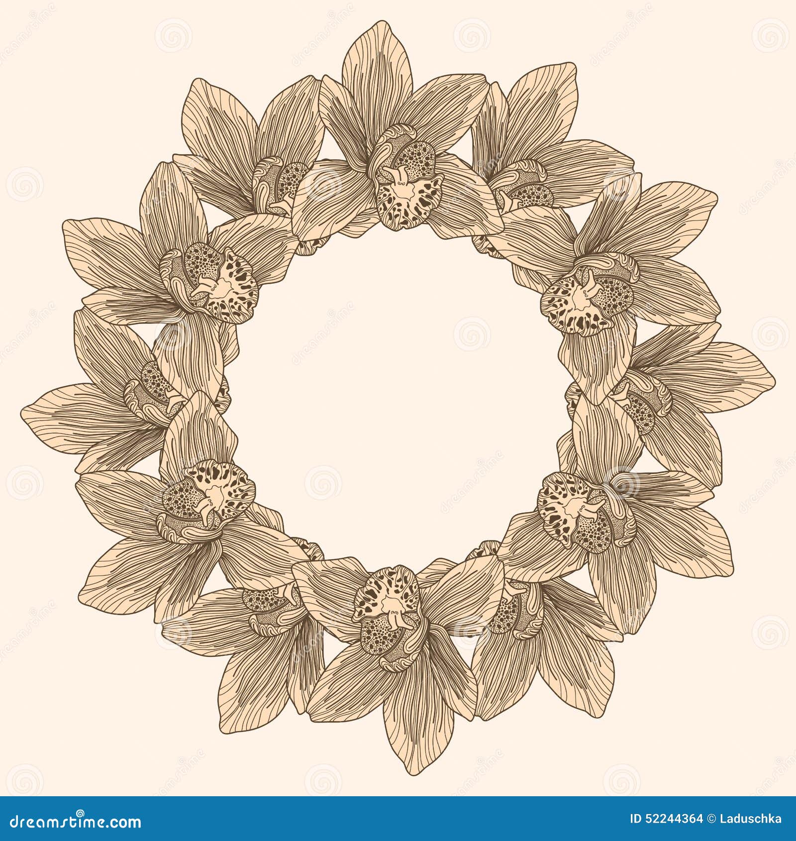 Round Frame Made of Orchid Flower Stock Illustration - Illustration of ...