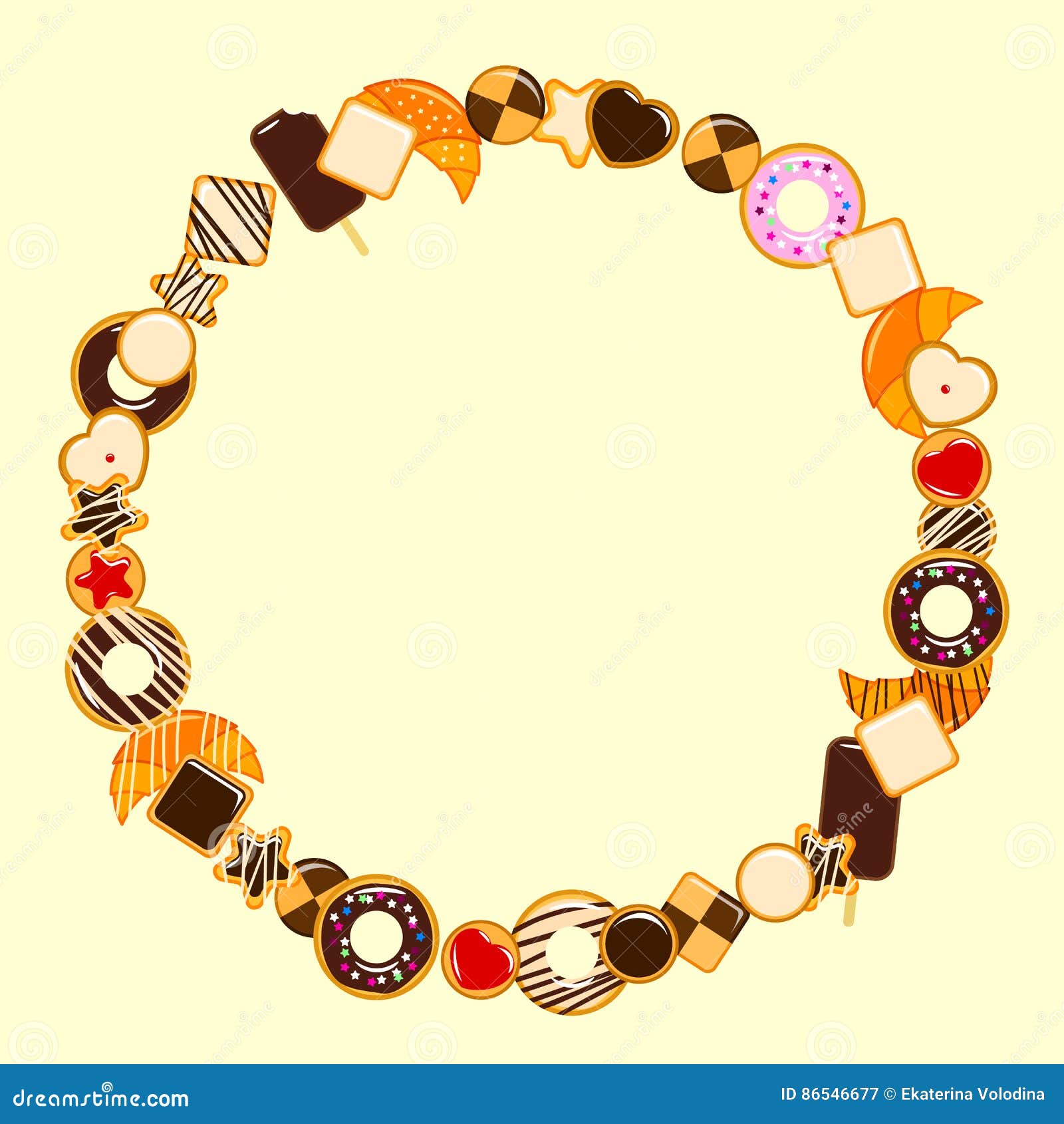 Round Frame Made of Pastry, Cookies and Eskimo. Stock Vector ...