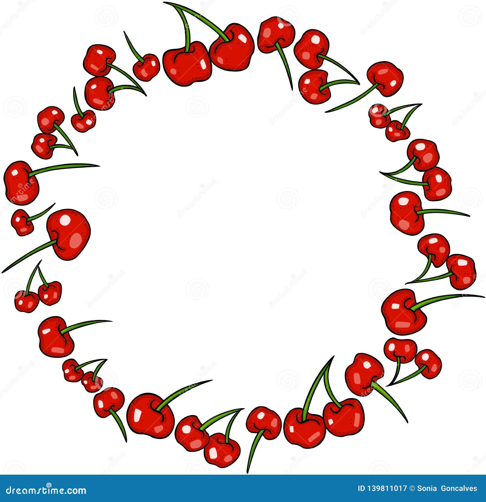 Round Frame Made of Red Cherries Stock Vector - Illustration of ...