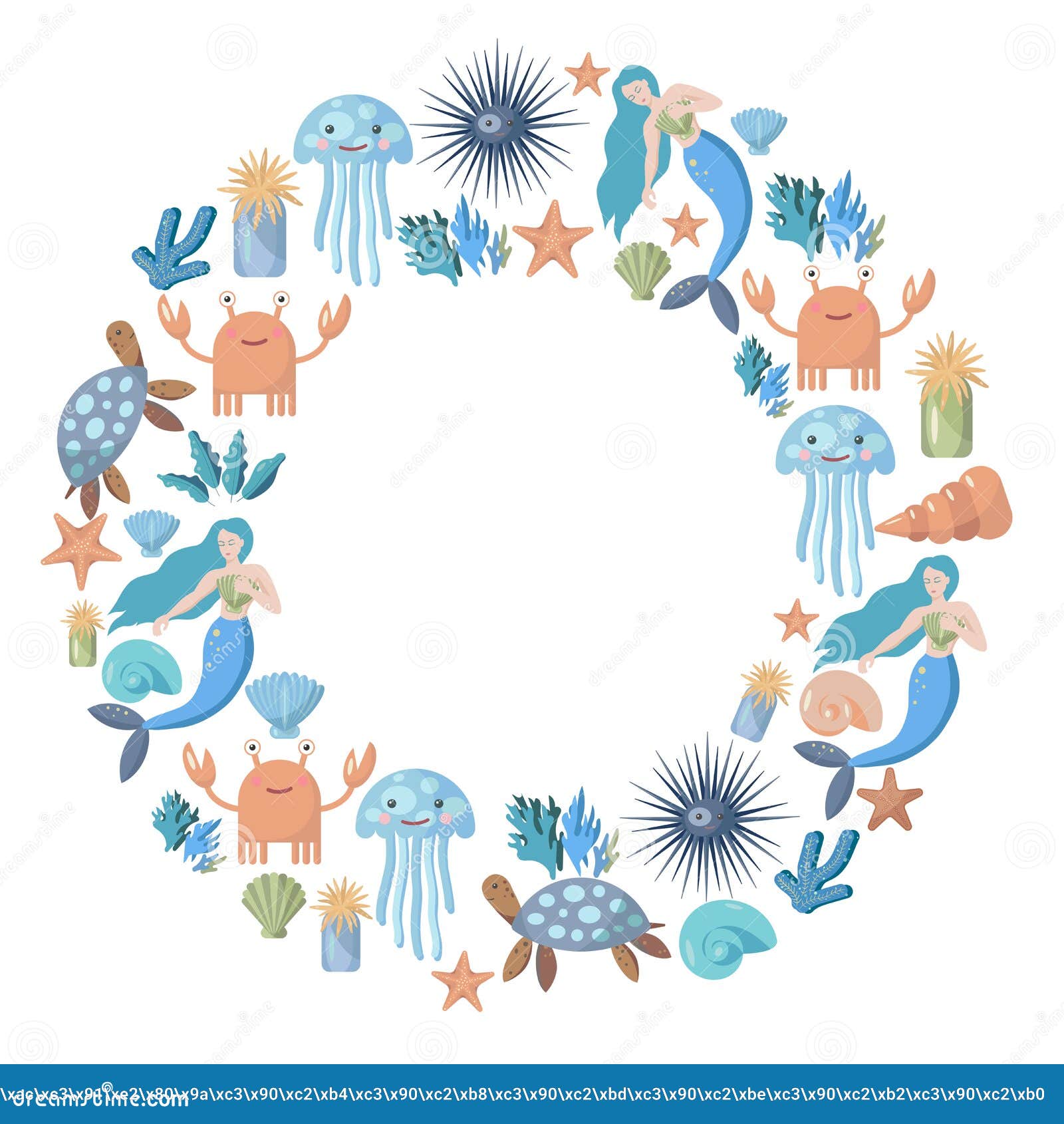 Round Frame with Marine Life Stock Vector - Illustration of shell ...