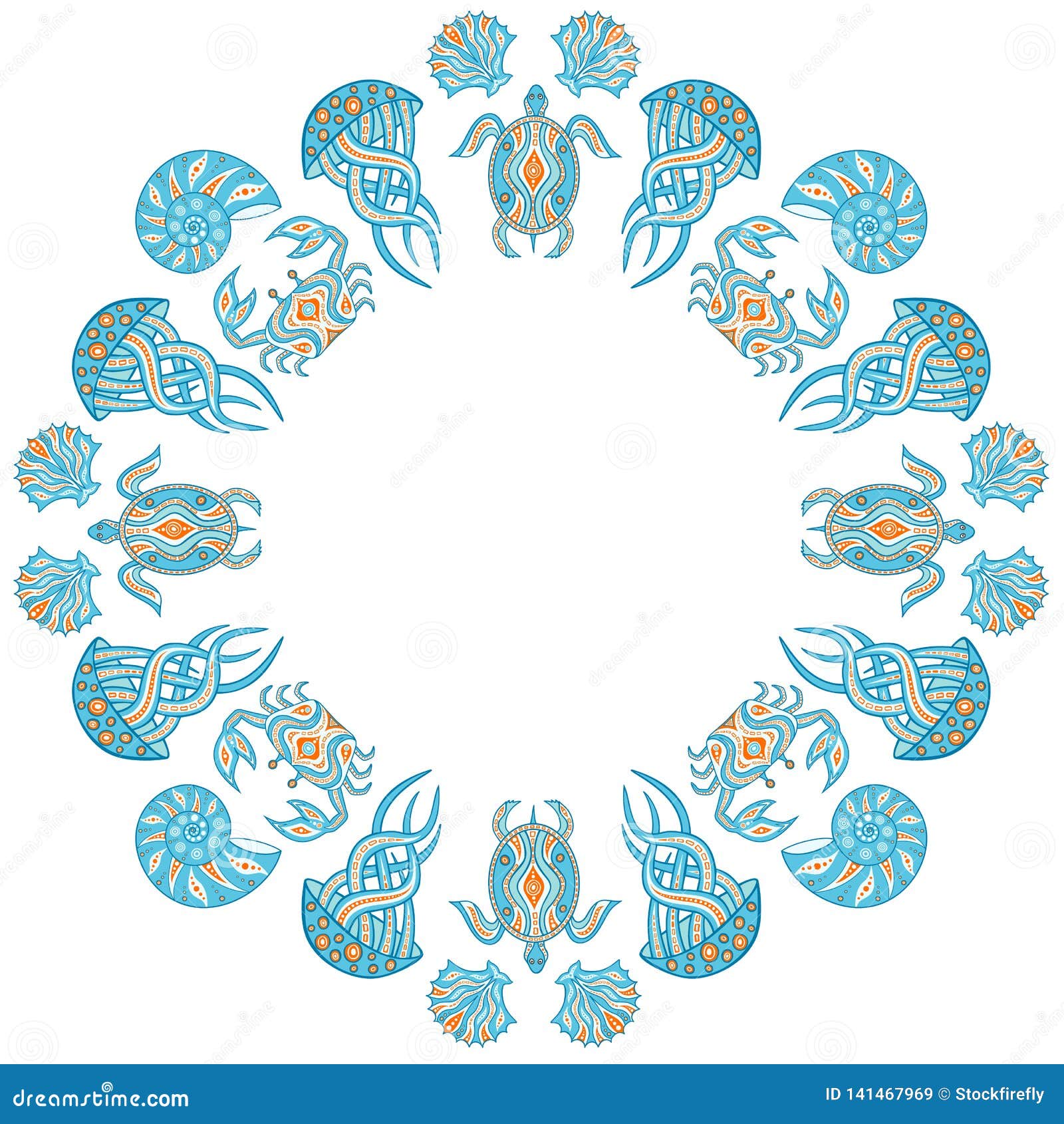 Round Frame on the Marine Theme. Vector Stock Vector - Illustration of ...