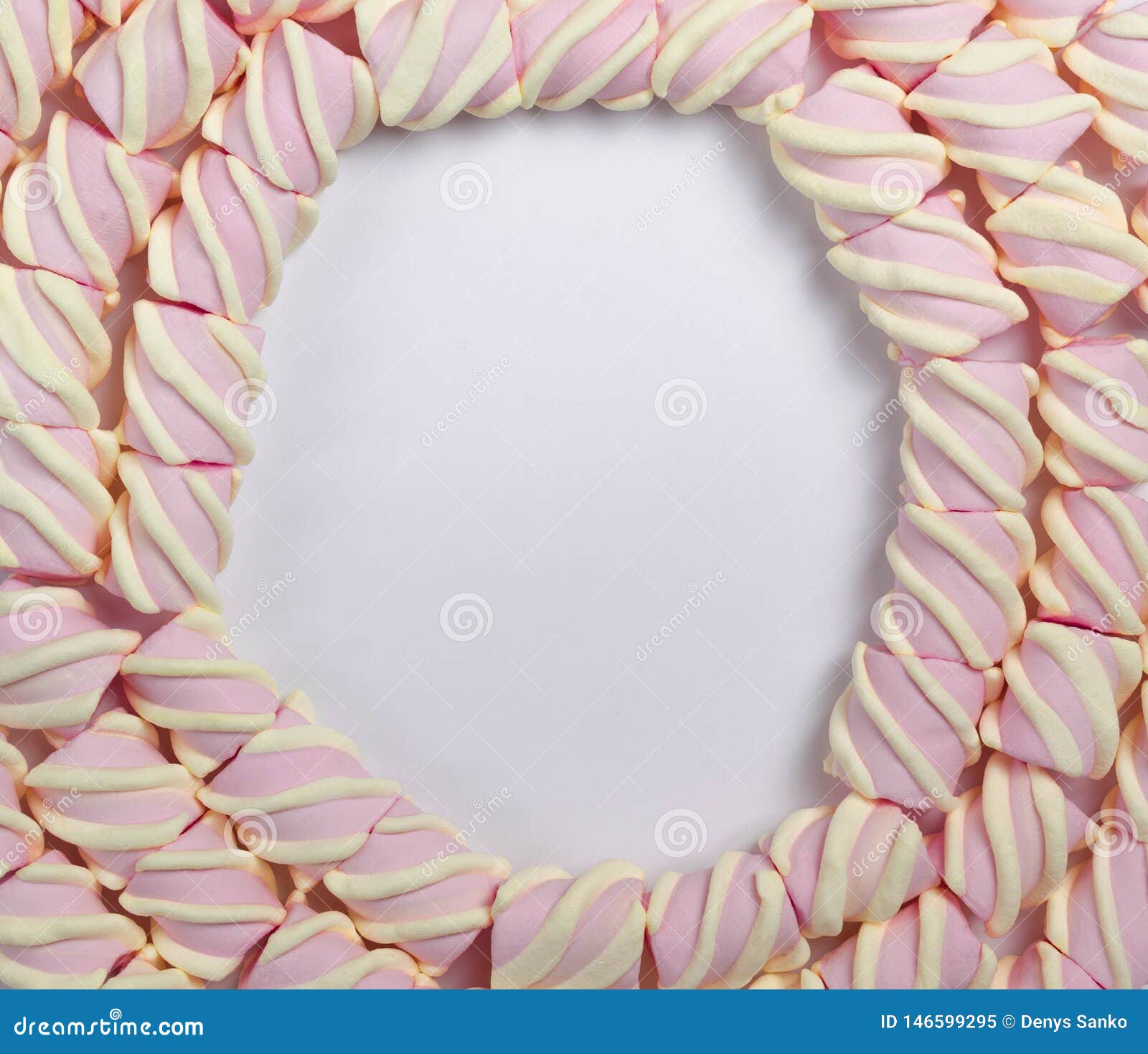 A Round Frame of Marshmallow on a Light White Isolated Background. with ...