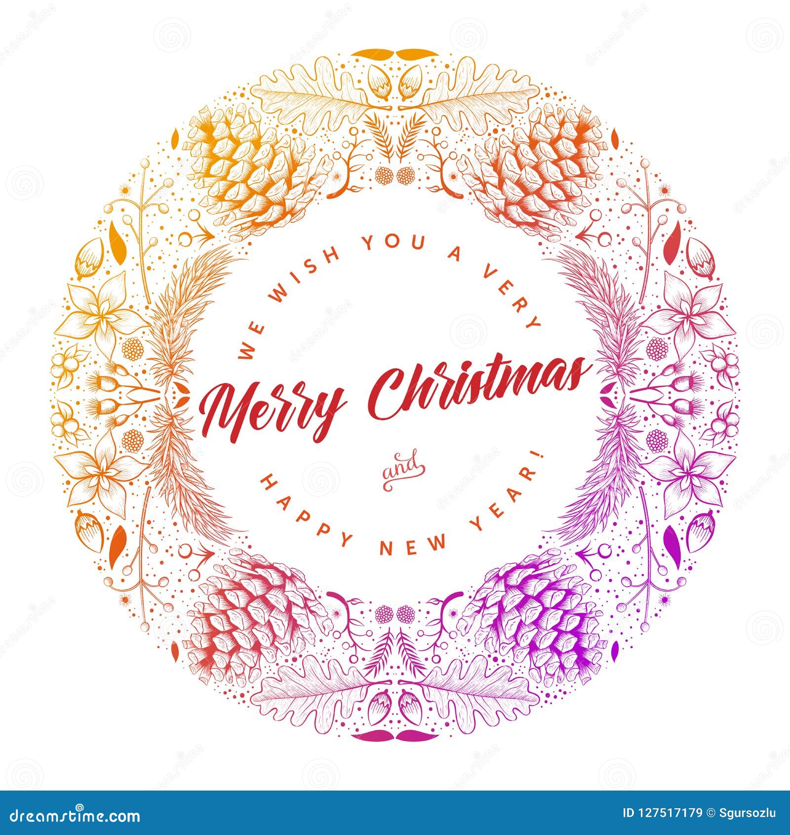 Round Frame Merry Christmas Card Design Stock Vector - Illustration of ...