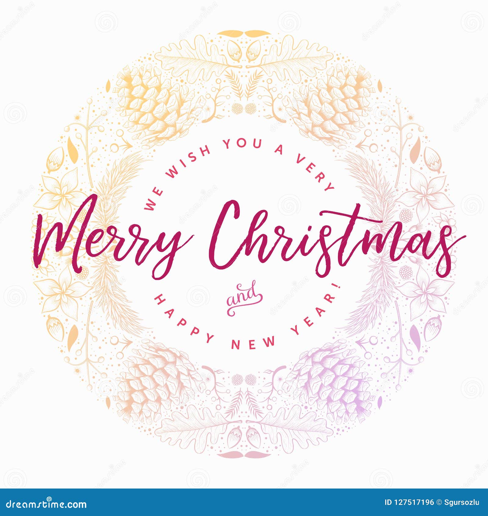 Round Frame Merry Christmas Card Design Stock Vector - Illustration of ...