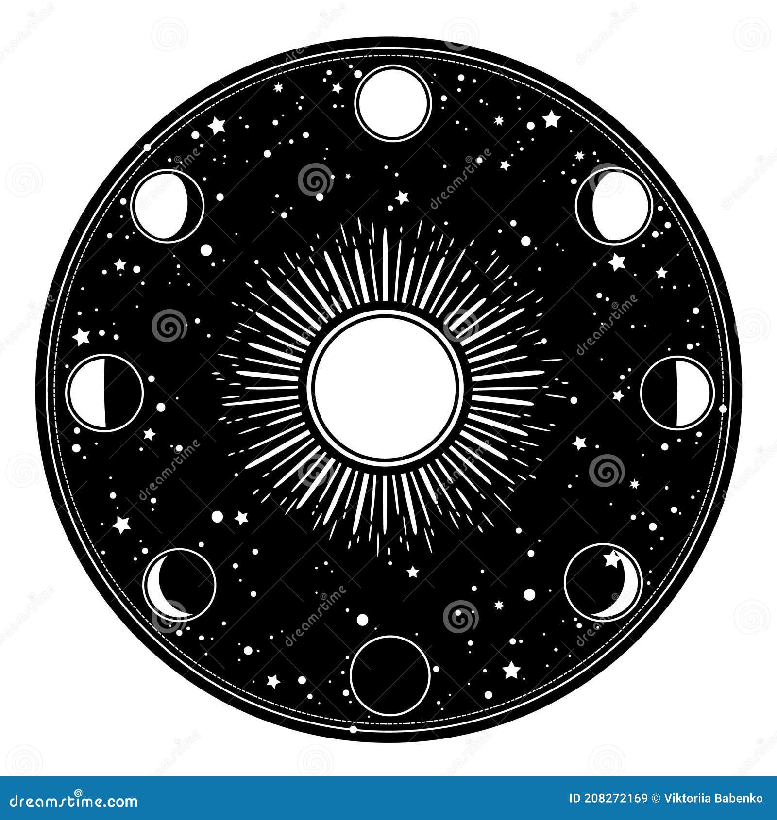 Round Frame with Moon and Sun Stock Vector - Illustration of phases ...