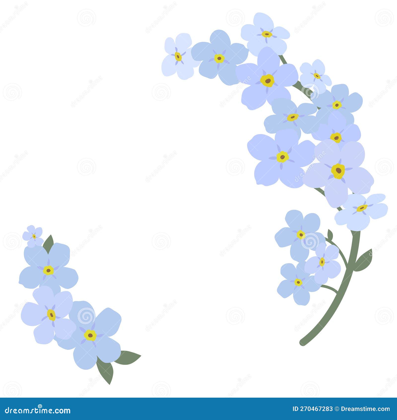 Round Frame with Nice Blue Flowers Isolated on a White Background Stock ...