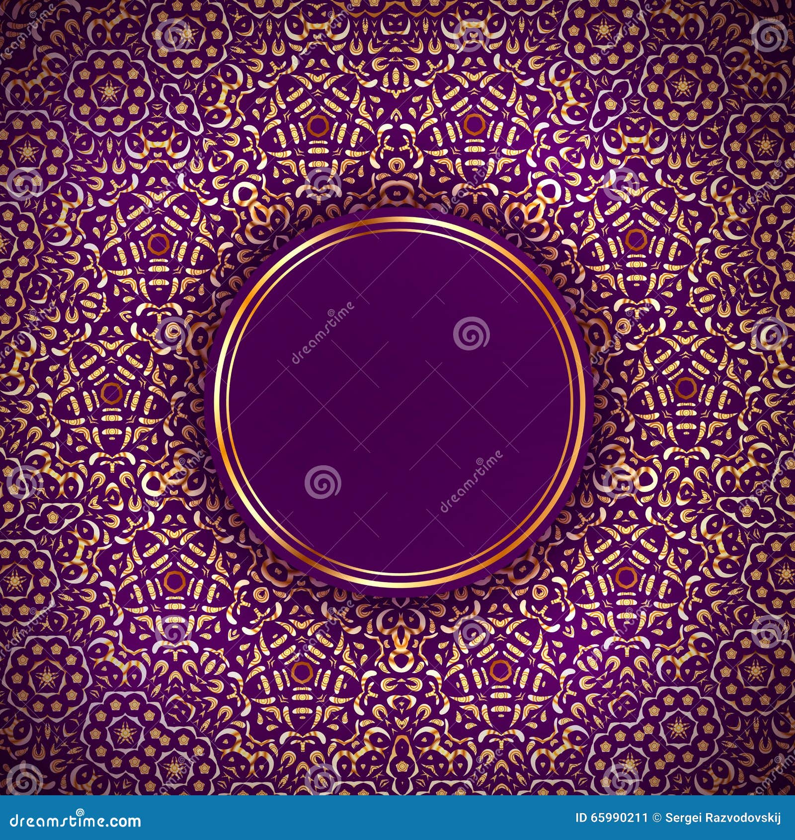 Round Frame at Ornamental Golden Background Stock Vector - Illustration ...