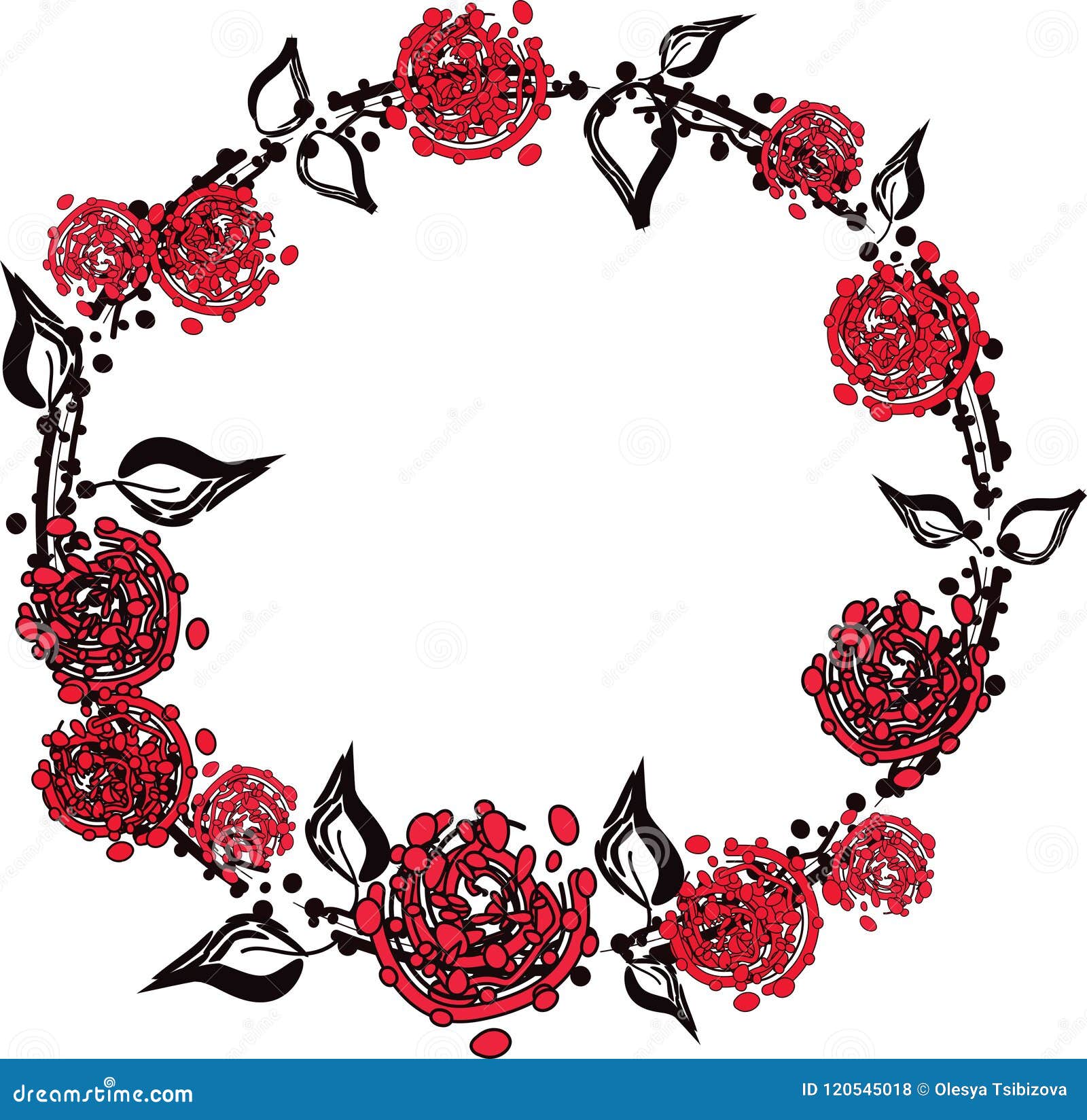 Round Frame, Pattern of Stylized Roses. Stock Vector - Illustration of ...