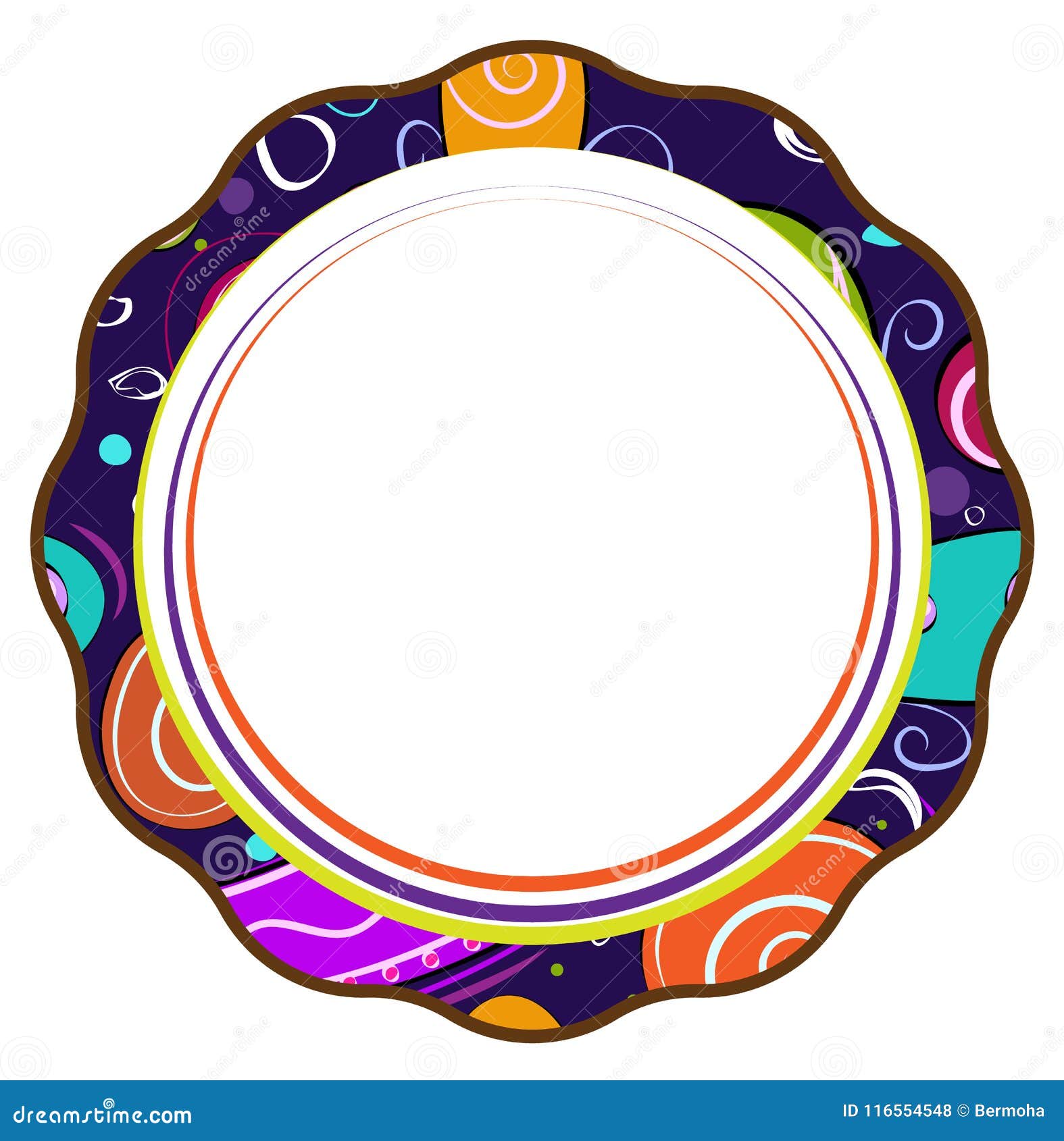 Round Frame with a Pattern. Template for Text on White Background ...
