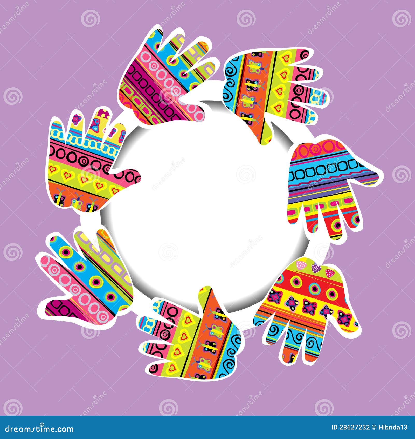 Round Frame with Patterned Hands Stock Vector - Illustration of round ...
