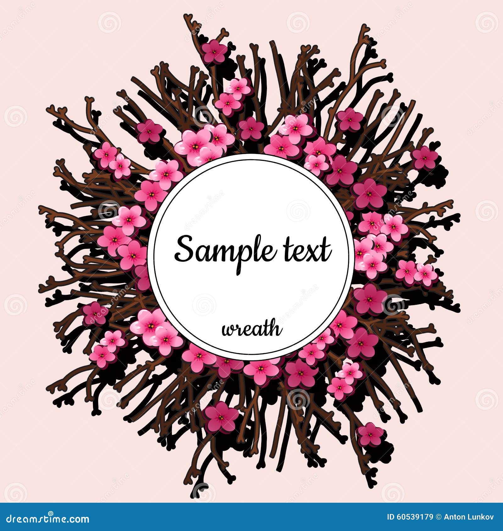 Round Frame with Pink Cherry Blossom and Text Stock Vector ...