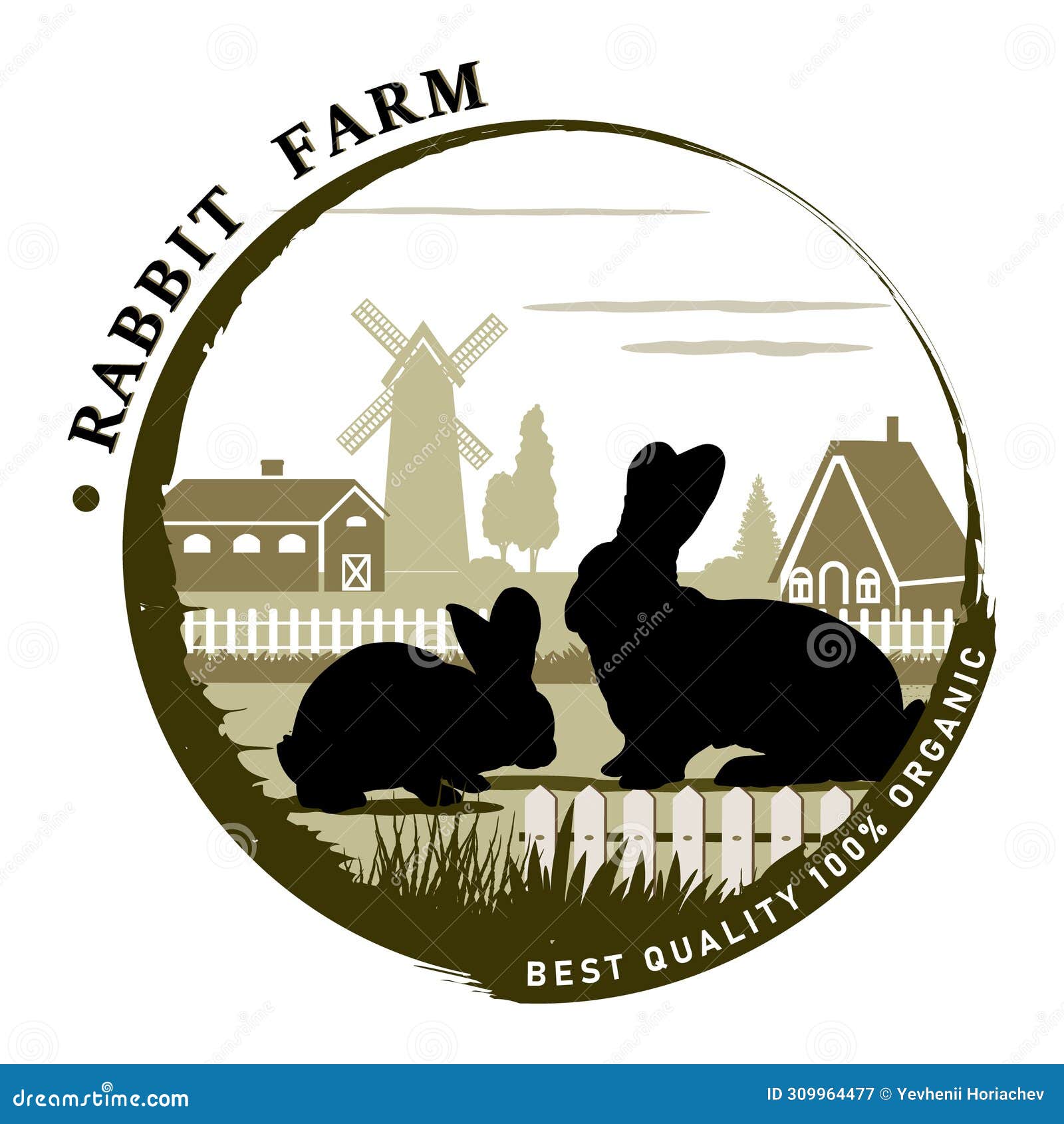 Round Frame with Rabbit Farm Objects Silhouettes and Text for Product ...