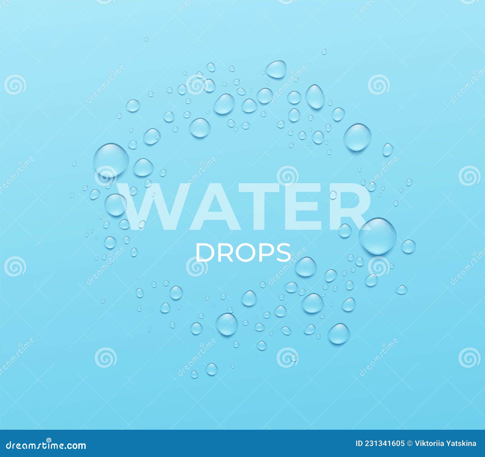 Round Frame of Realistic Water Droplets. Realistic Water Drops on Blue ...
