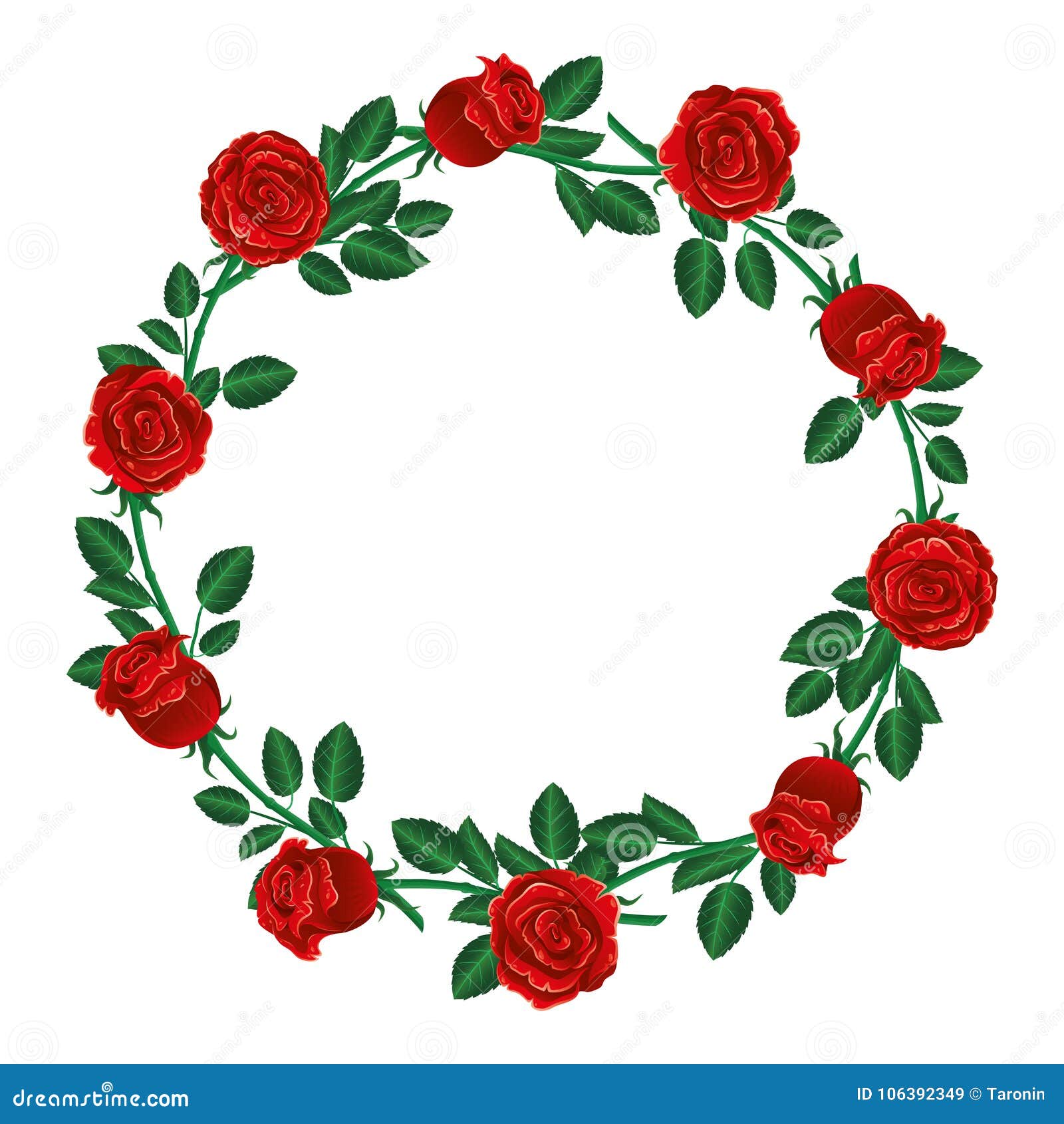 Round frame of red roses. stock vector. Illustration of leaf - 106392349