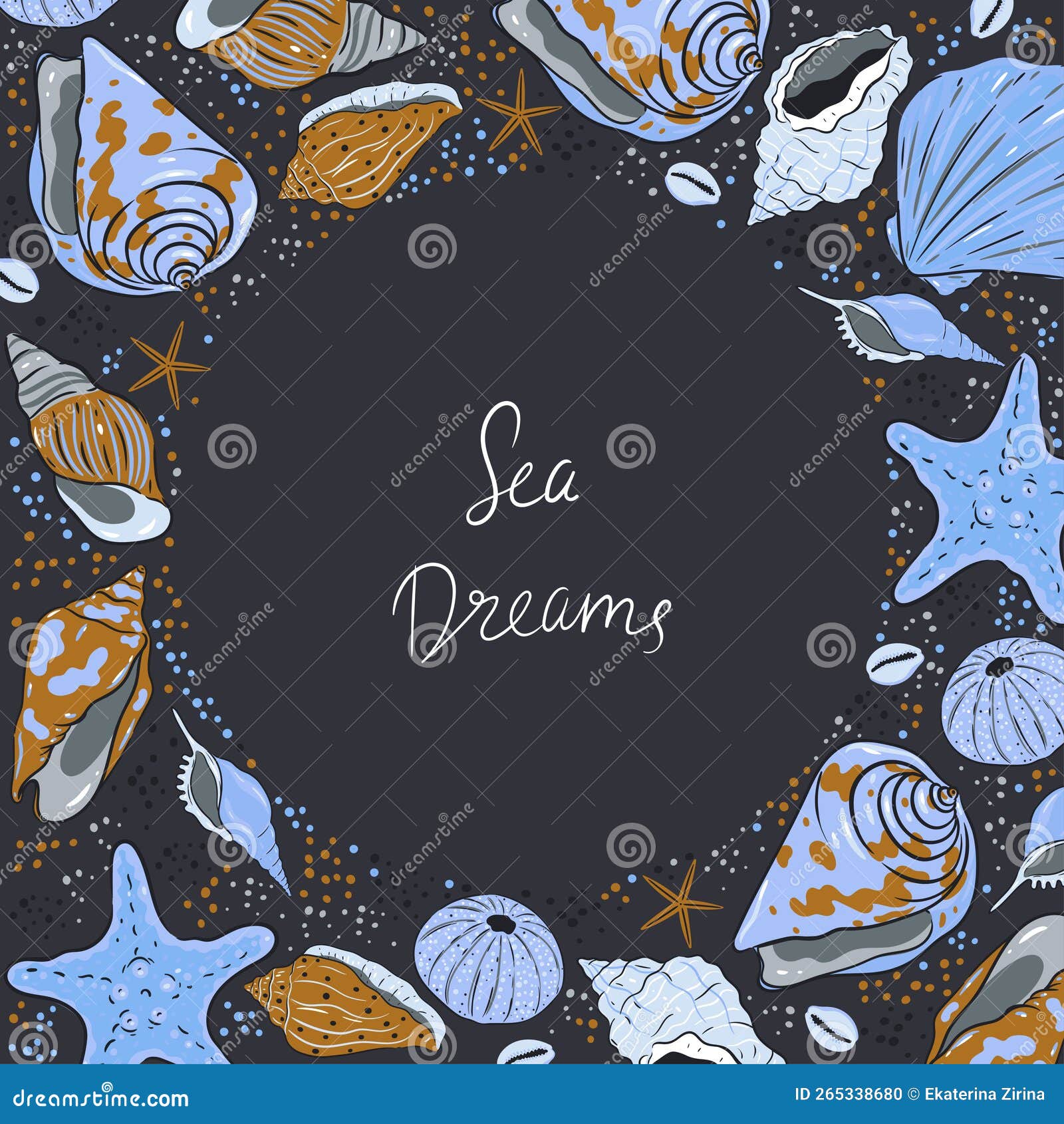 Round Frame with Sea Shells Ornament. Vector Graphics Stock Vector ...