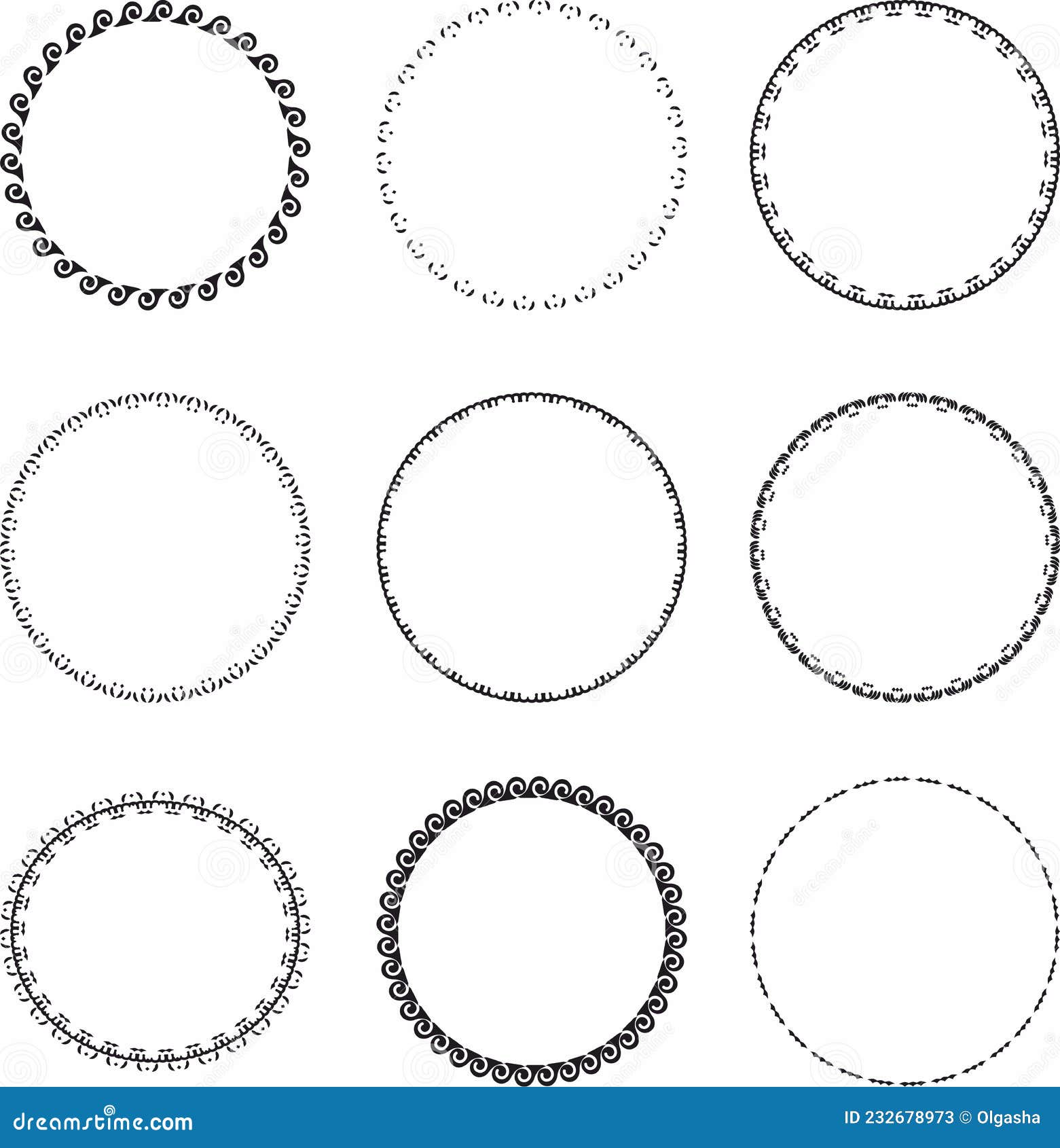 Round Frame Set. Circle Ornamental Decorative Frame with Floral Element ...