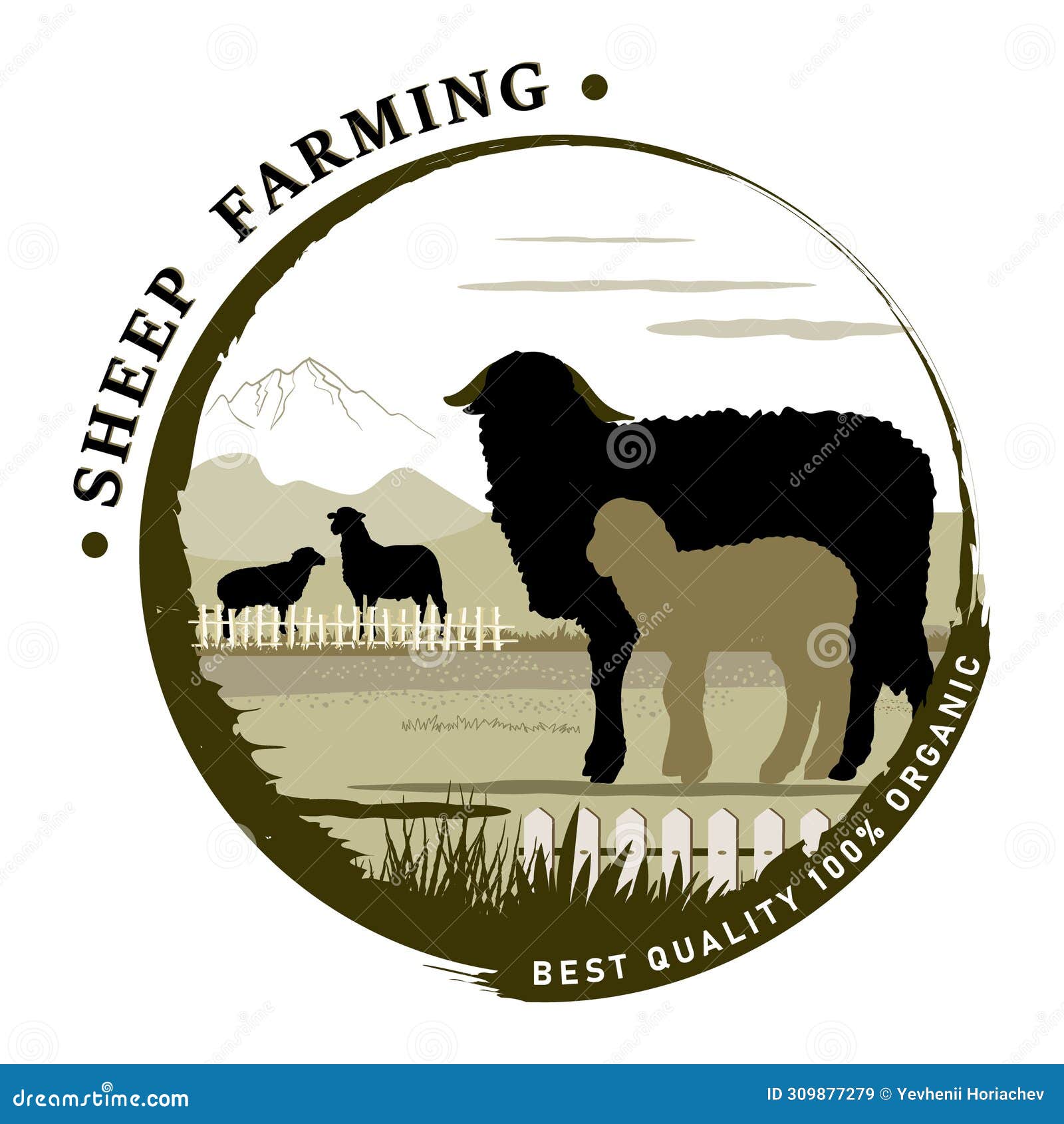 Round Frame with Sheep Farm Objects Silhouettes and Text for Product ...