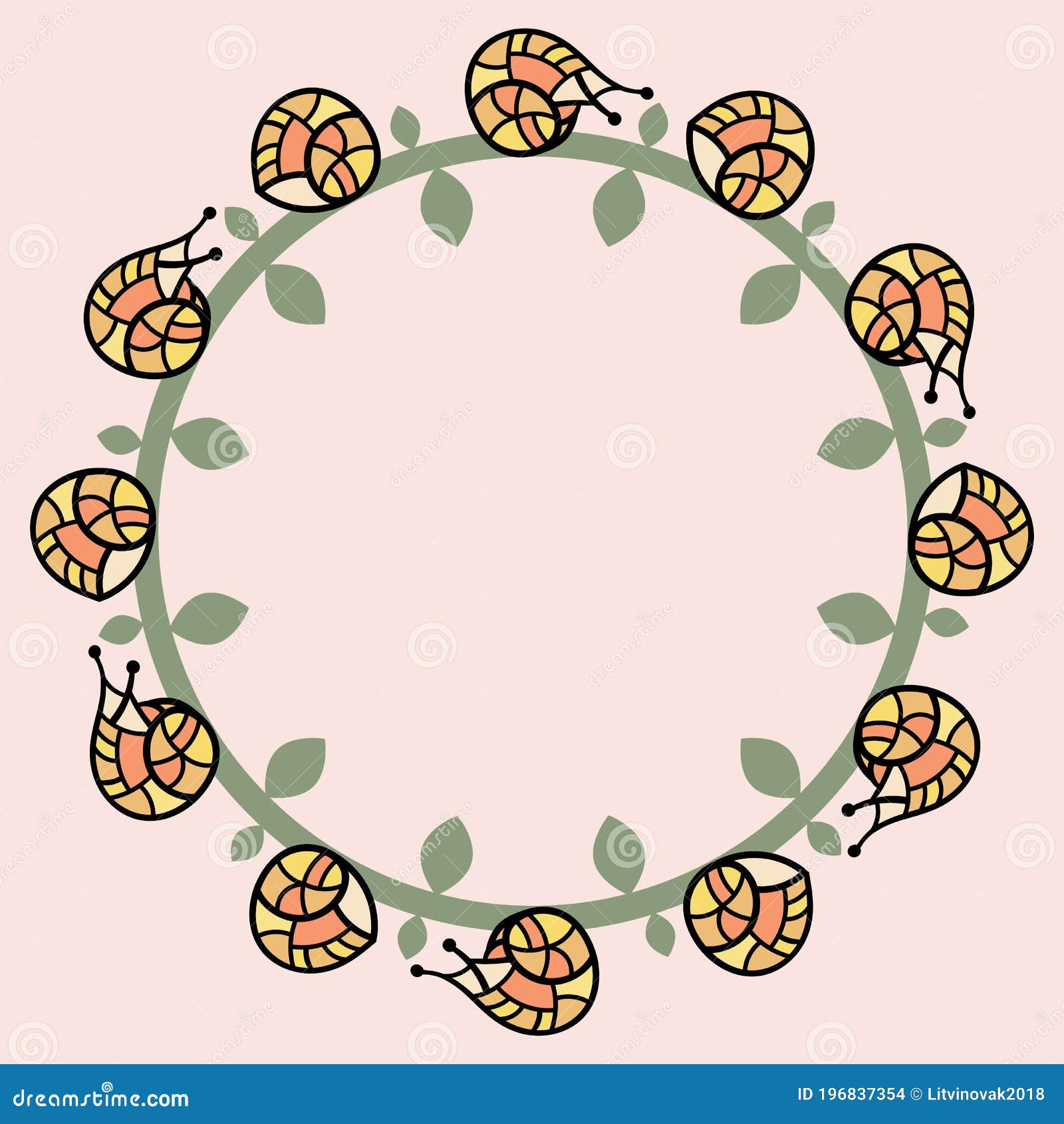 Frame Of Snails. Colorful Cartoon Funny Snail Whirl. Vector ...