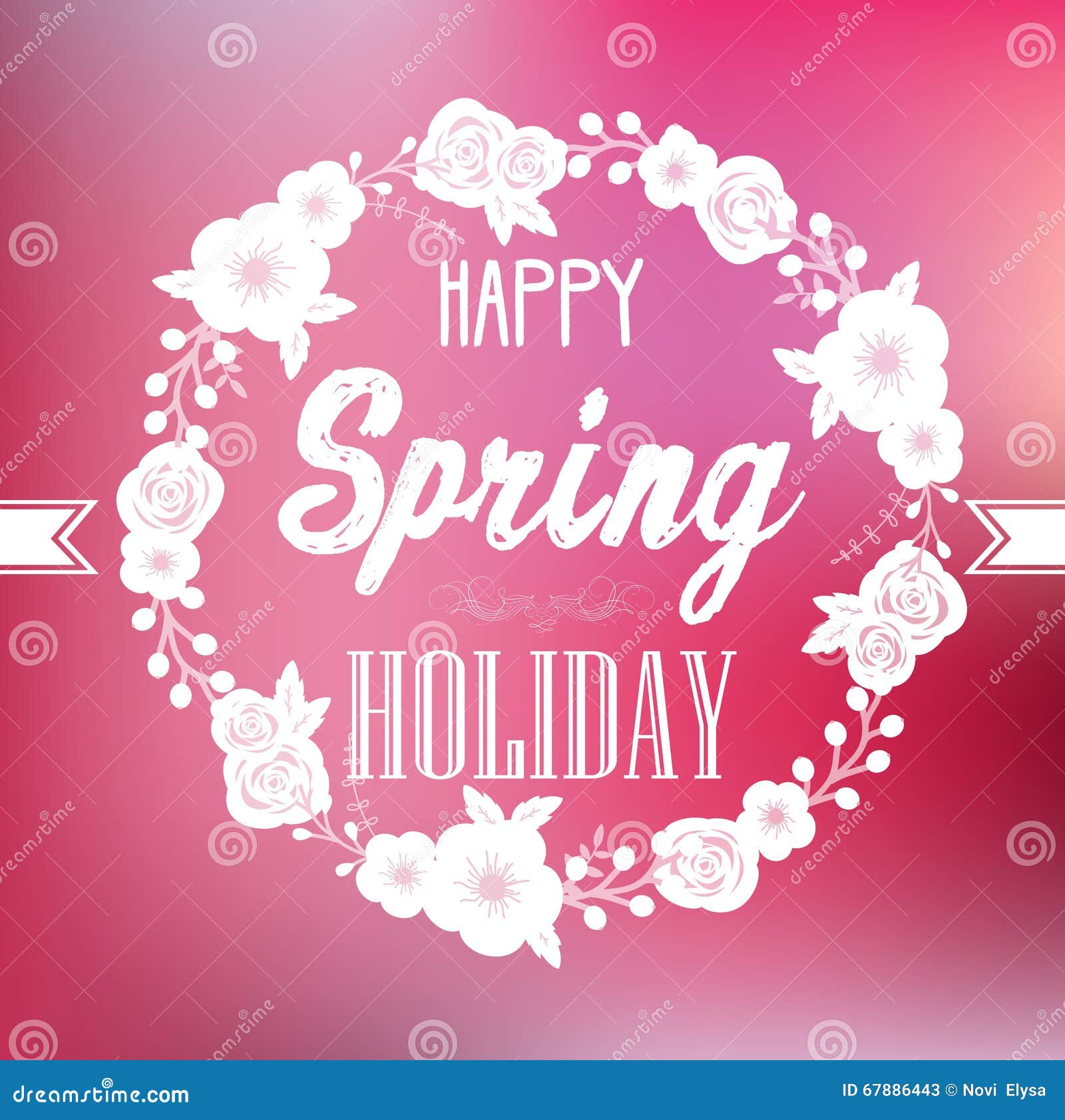 Round Frame of Spring with Flowers and Leaves on Pink Background Stock ...