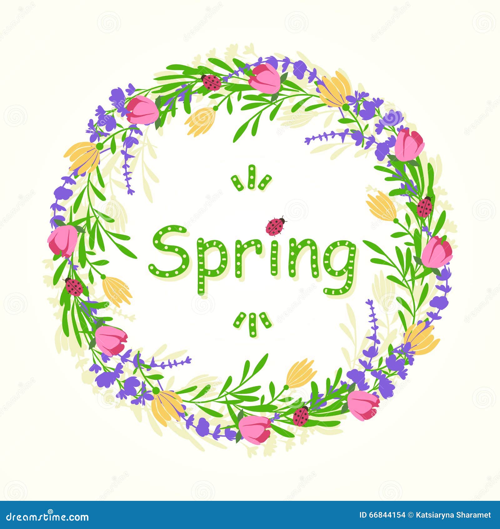 Round Frame of Spring with Flowers and Leaves. Stock Vector ...