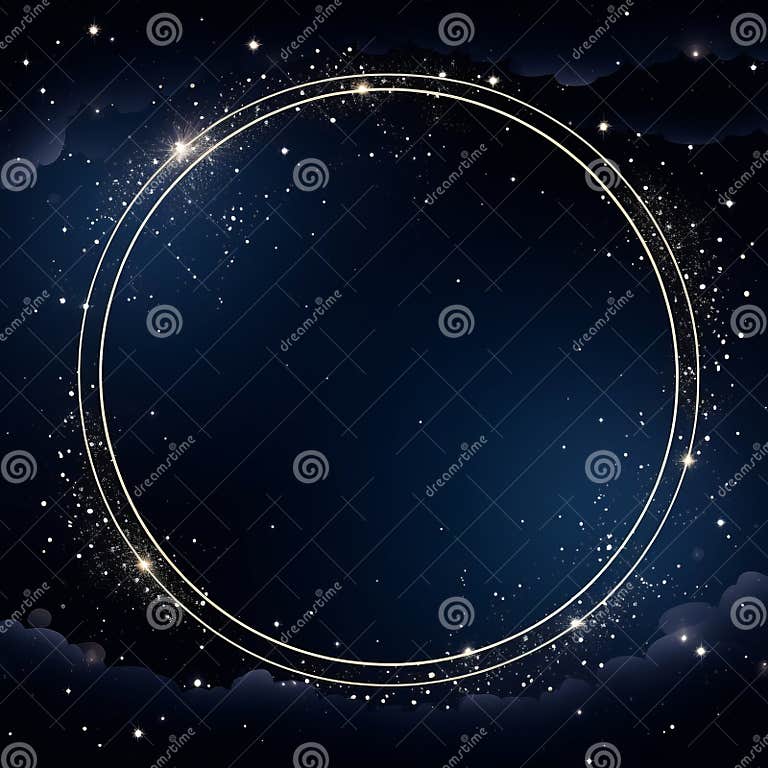 A Round Frame with Stars and Clouds on a Dark Background Stock ...