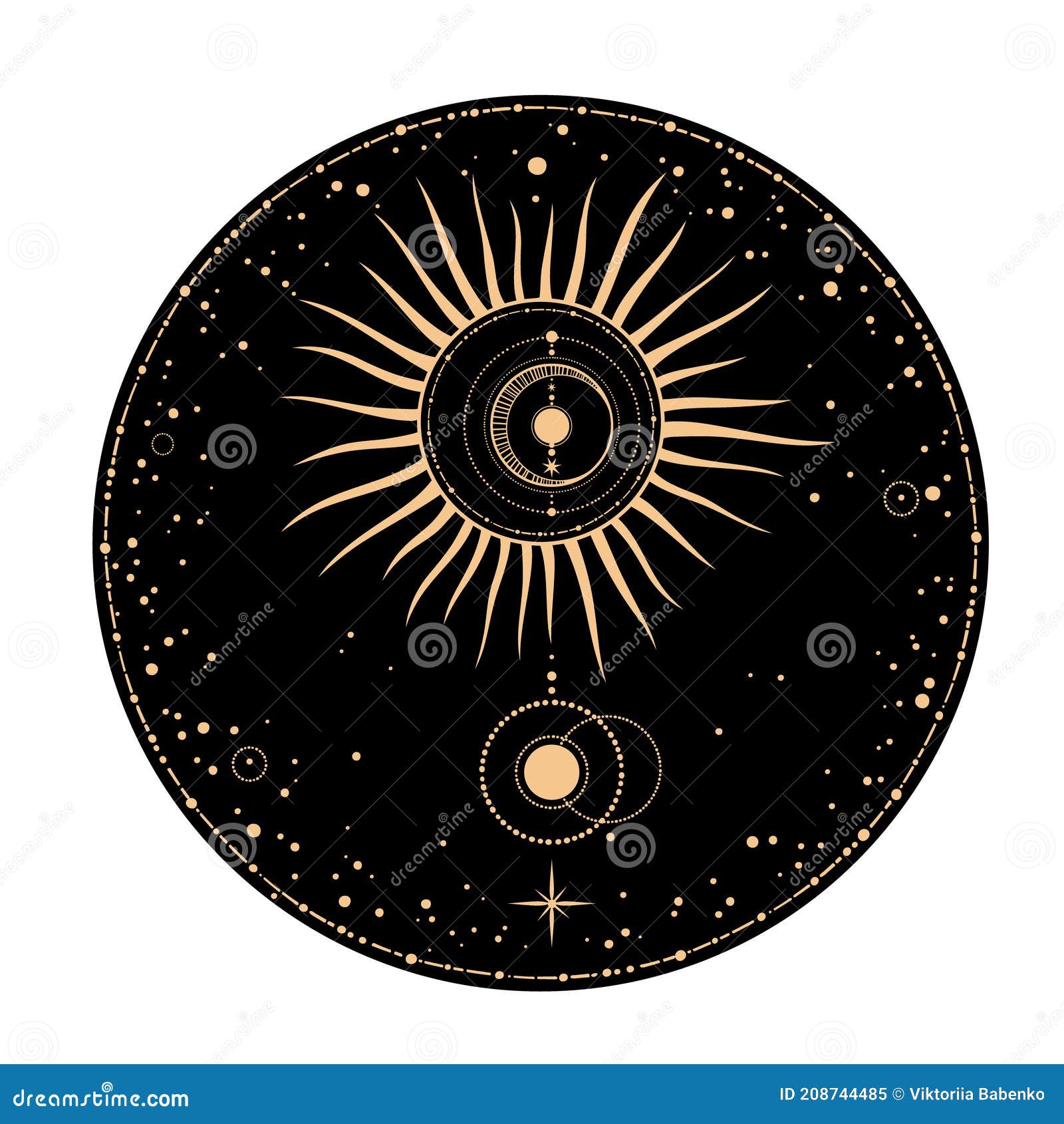 Round Frame with Stars and Sun Stock Vector - Illustration of mystical ...