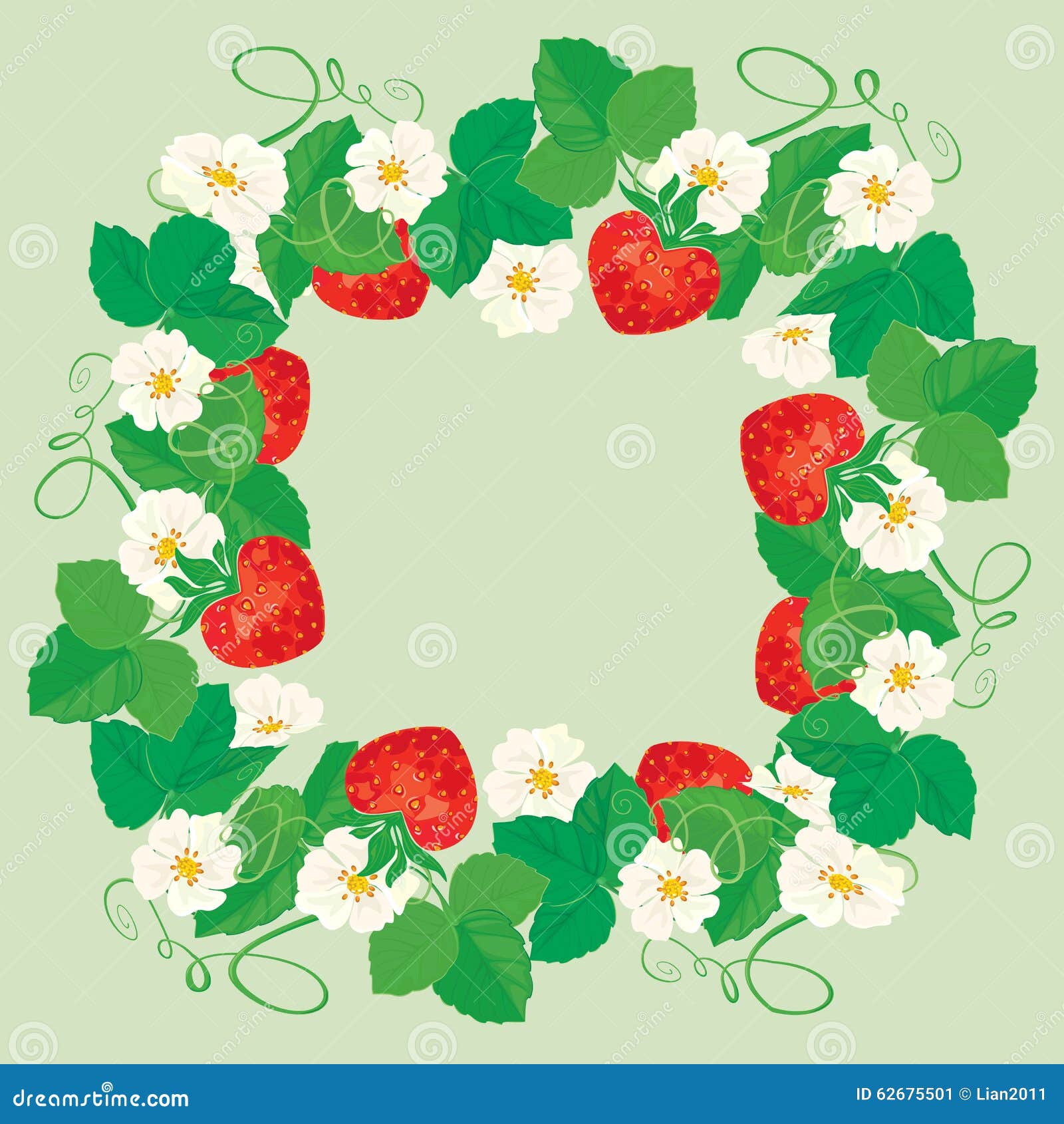 Round Frame with Strawberries, Flowers and Leaves Stock Vector ...