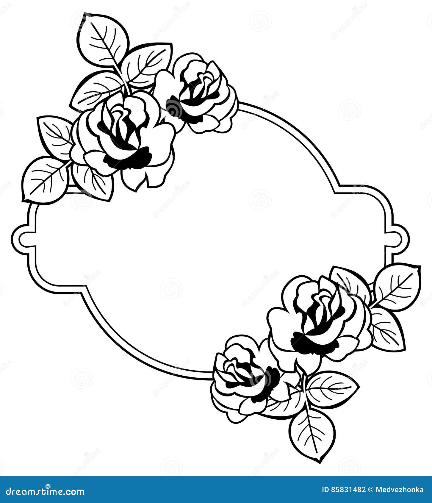Round Frame with Stylized Roses Silhouettes. Raster Clip Art Stock ...