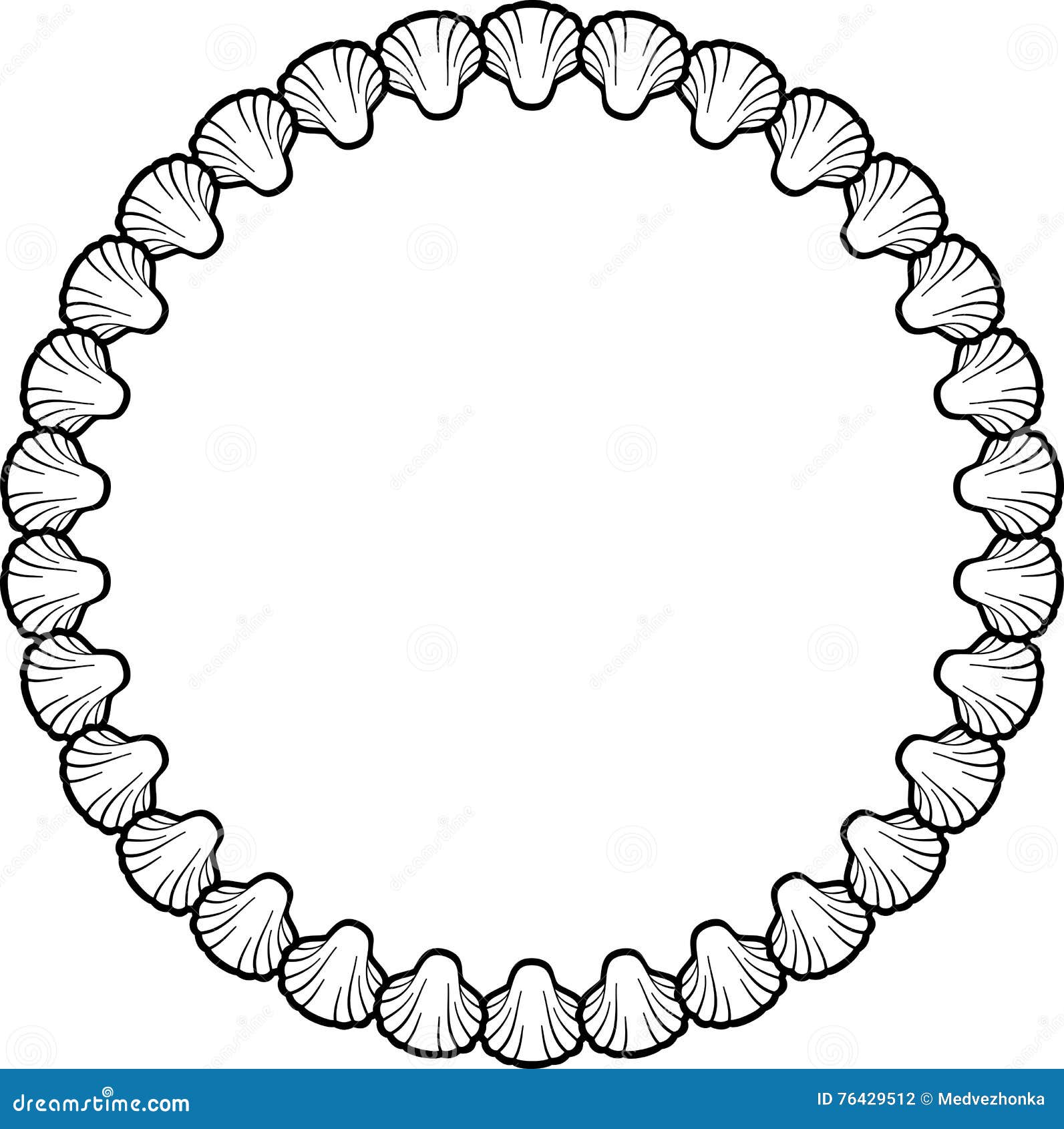 Round Frame with Stylized Shells Silhouettes. Stock Illustration ...