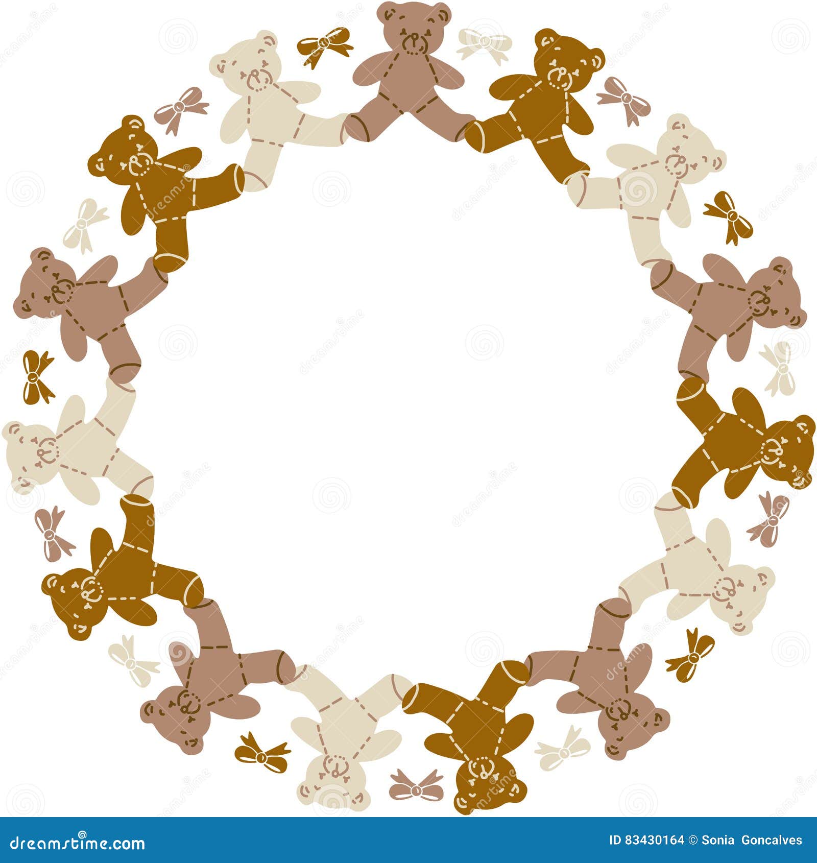 Round Frame with Teddy Bears and Bows Stock Vector - Illustration of ...
