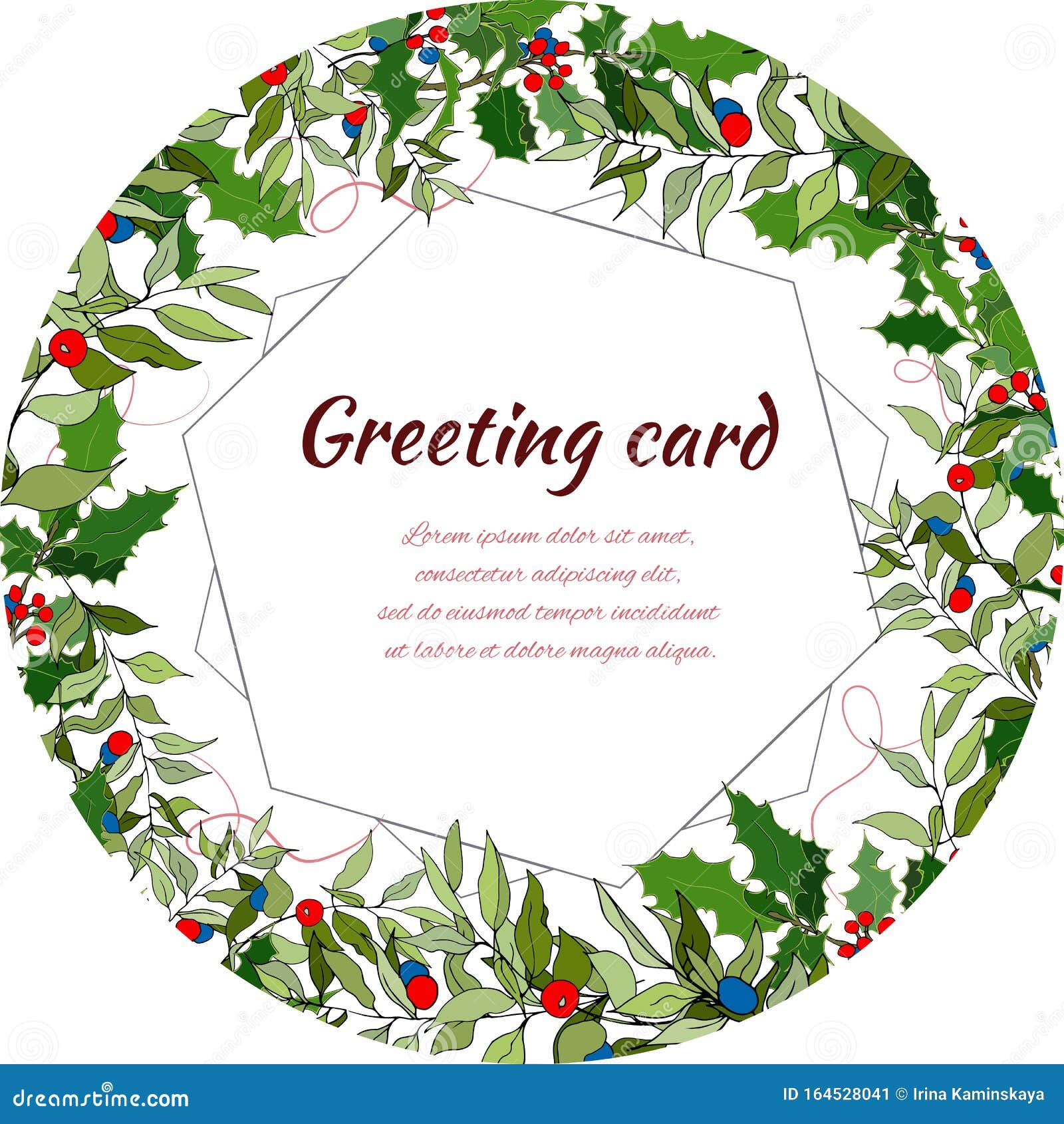 Round Frame for Text Made of Green Branches with Red Berries. Vector ...