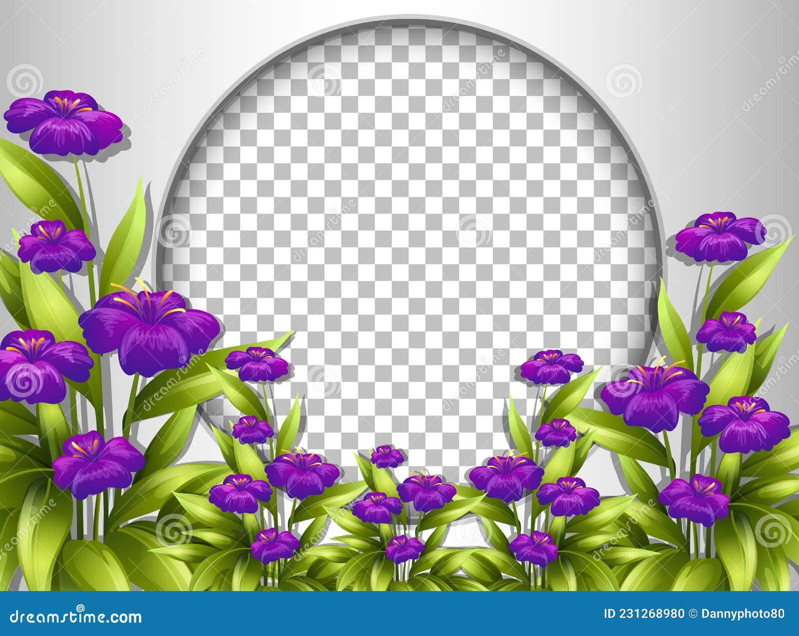 Round Frame Transparent with Purple Flowers Template Stock Vector ...