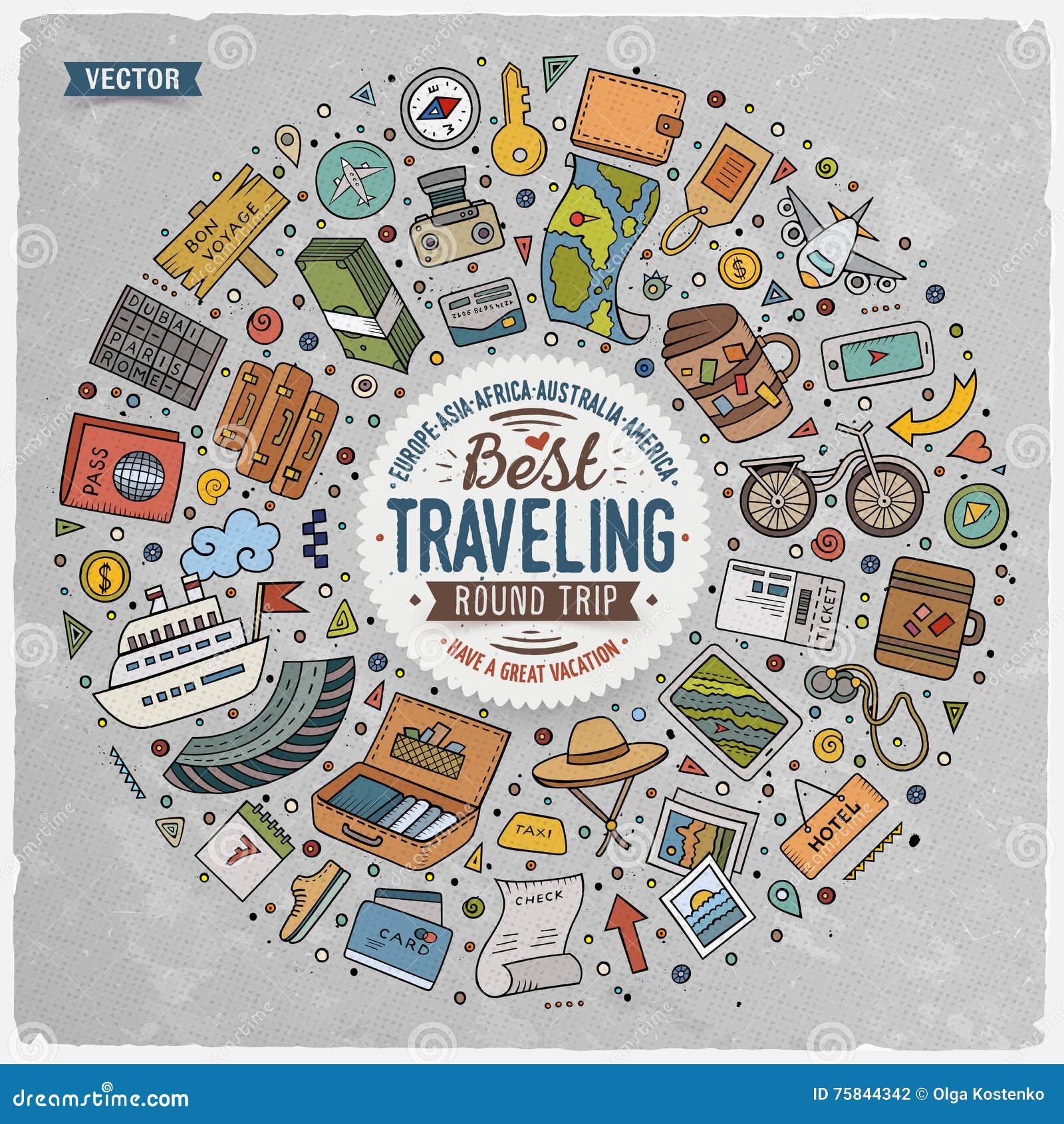 Round Frame Travel Cartoon Objects, Symbols and Items Stock Vector ...