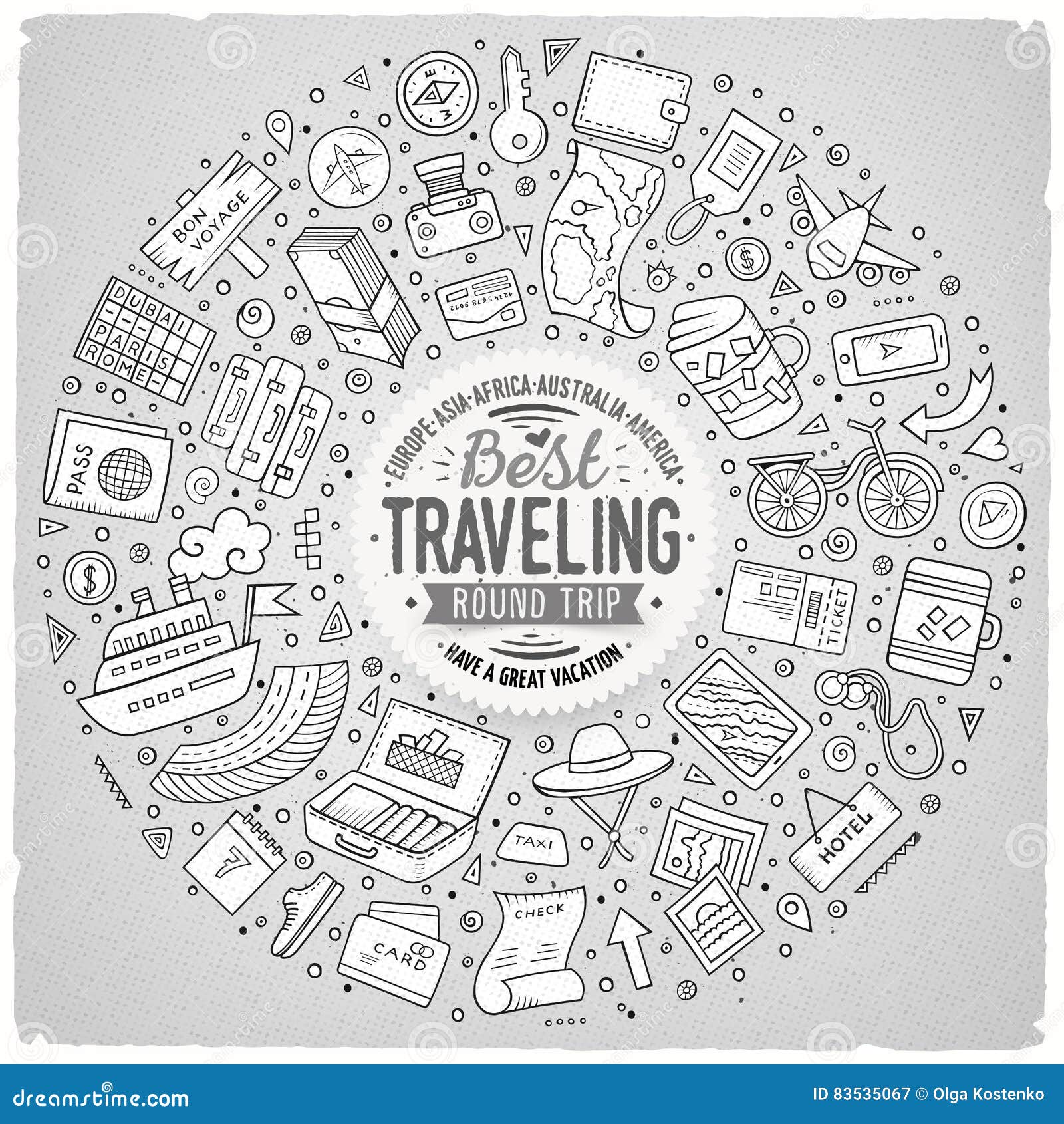 Round Frame Travel Cartoon Objects, Symbols and Items Stock Vector ...