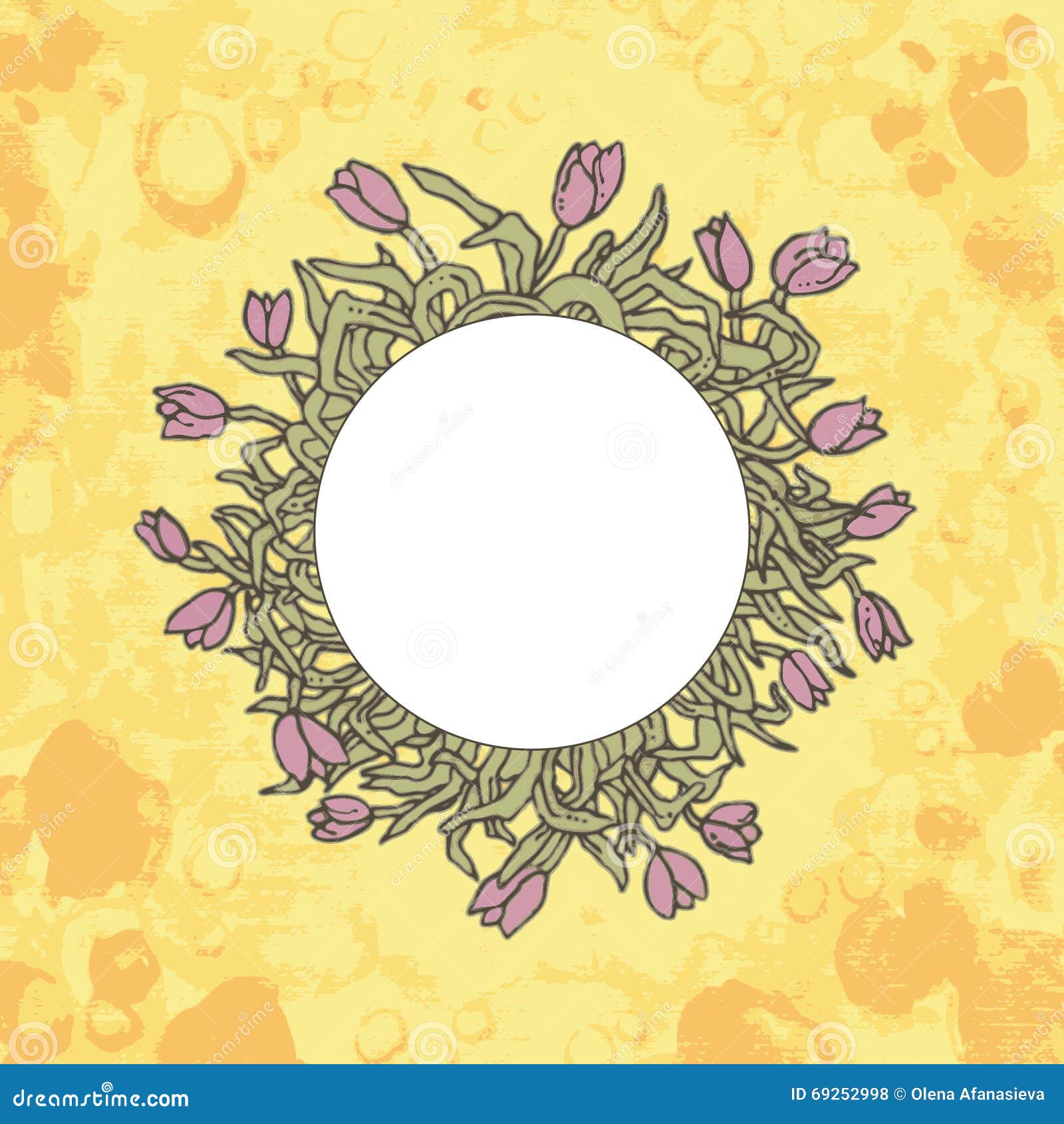 Round Frame with Tulips on Yellow Field Stock Vector - Illustration of ...