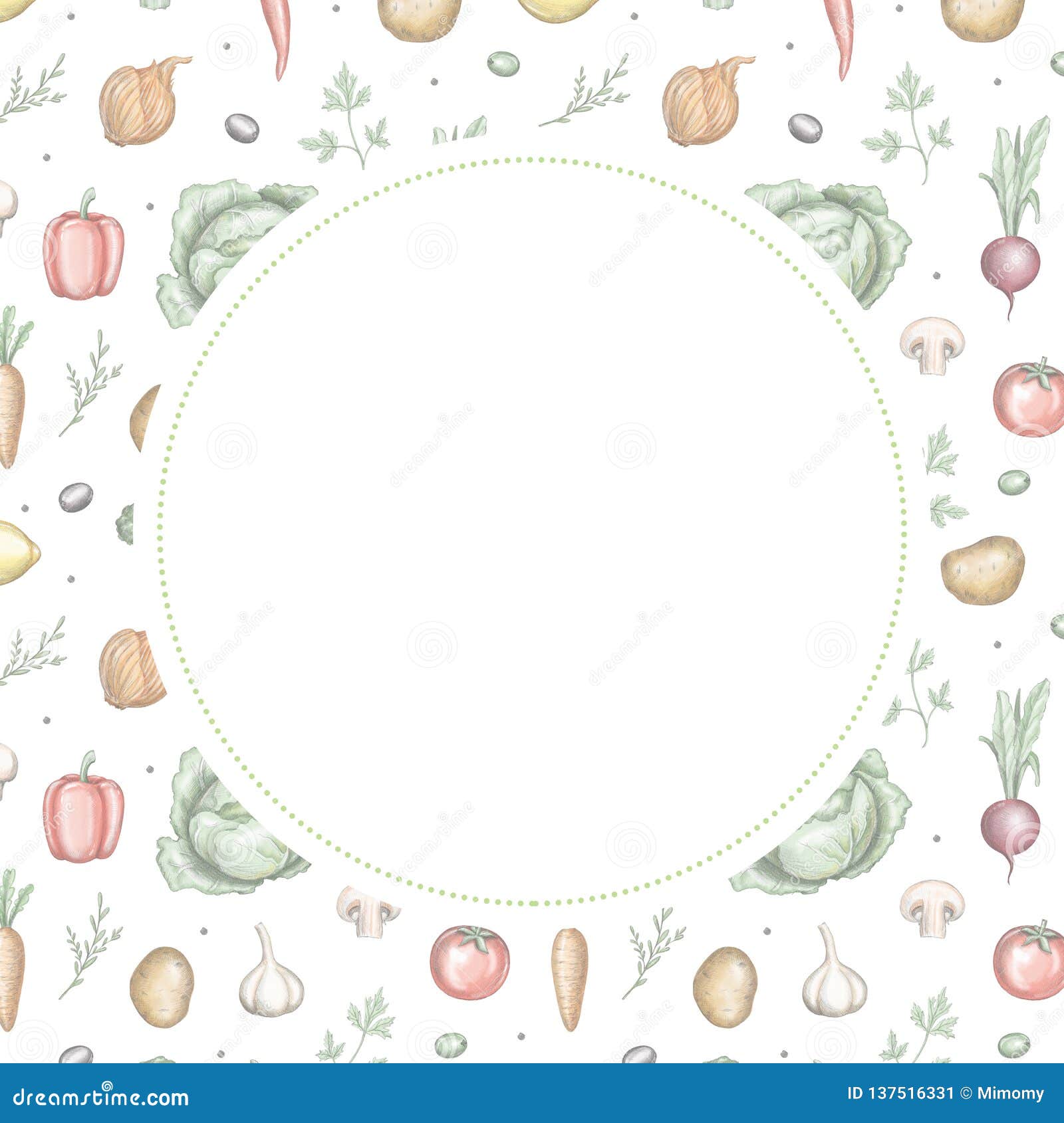 Round Frame with Various Fresh Vegetables Stock Illustration ...