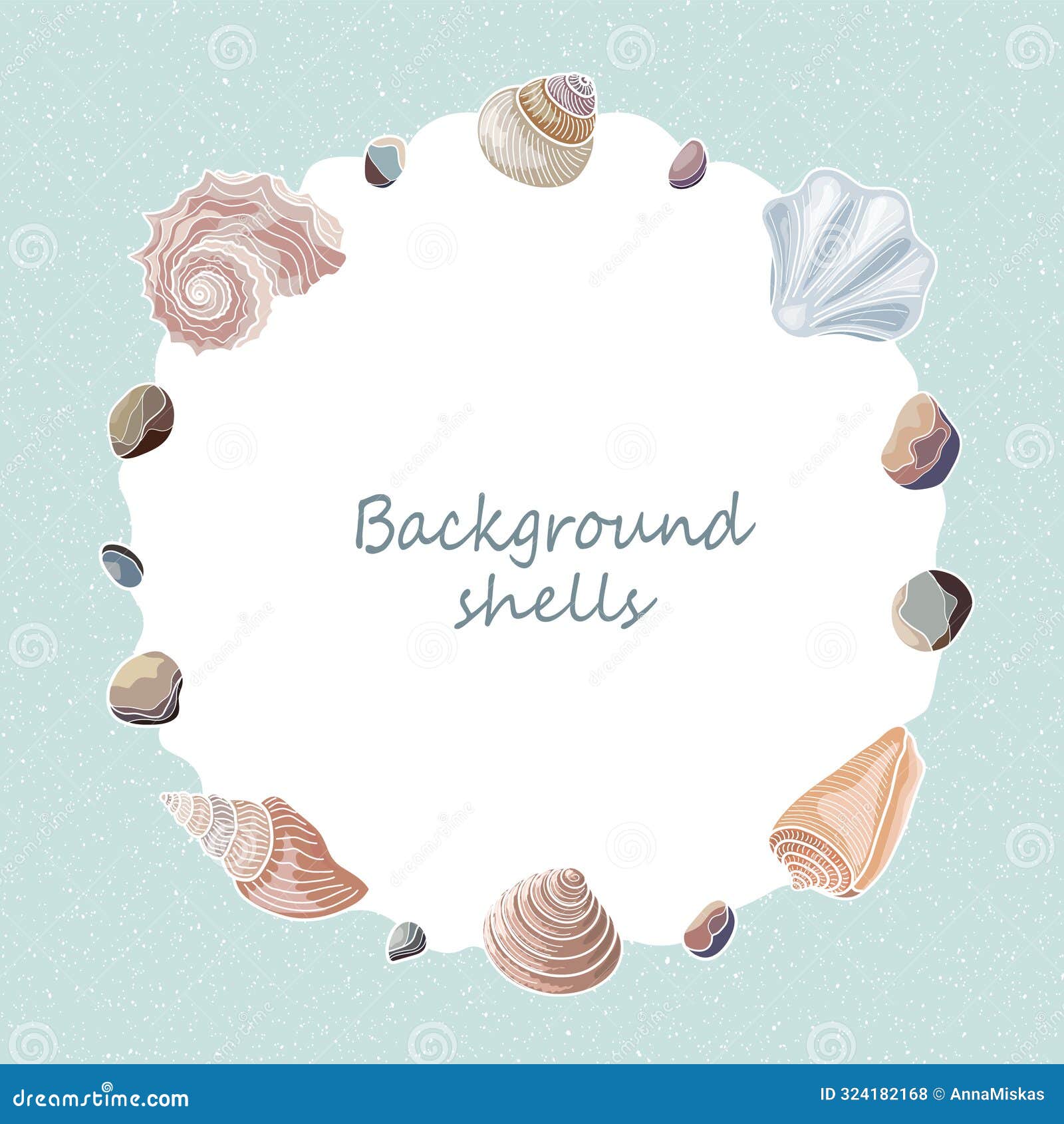 Round Frame with Various Pebbles and Shells. Stock Illustration ...