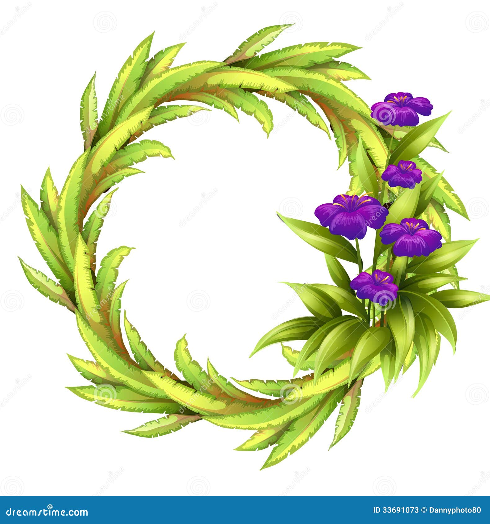 A Round Frame with Violet Flowers Stock Vector - Illustration of decor ...