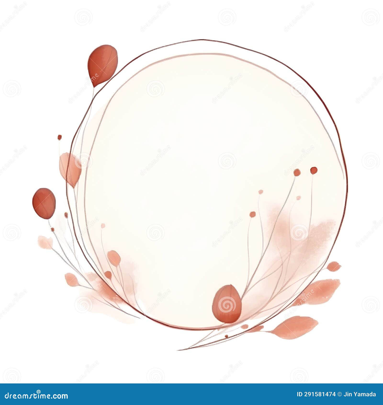 Round Frame with Watercolor Floral Elements on White Background. Vector ...