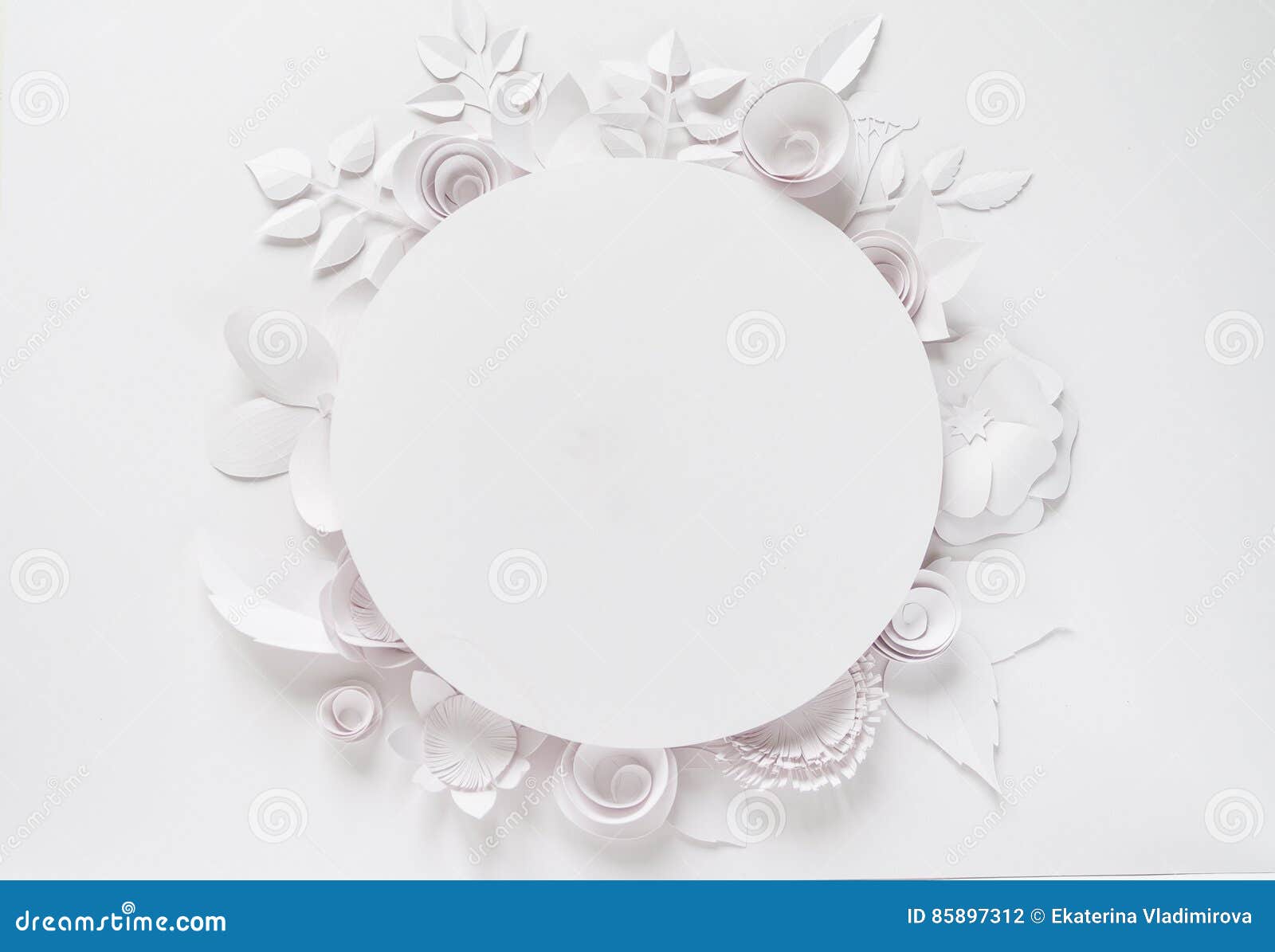 Round Frame with White Paper Flowers Stock Photo - Image of beautiful ...