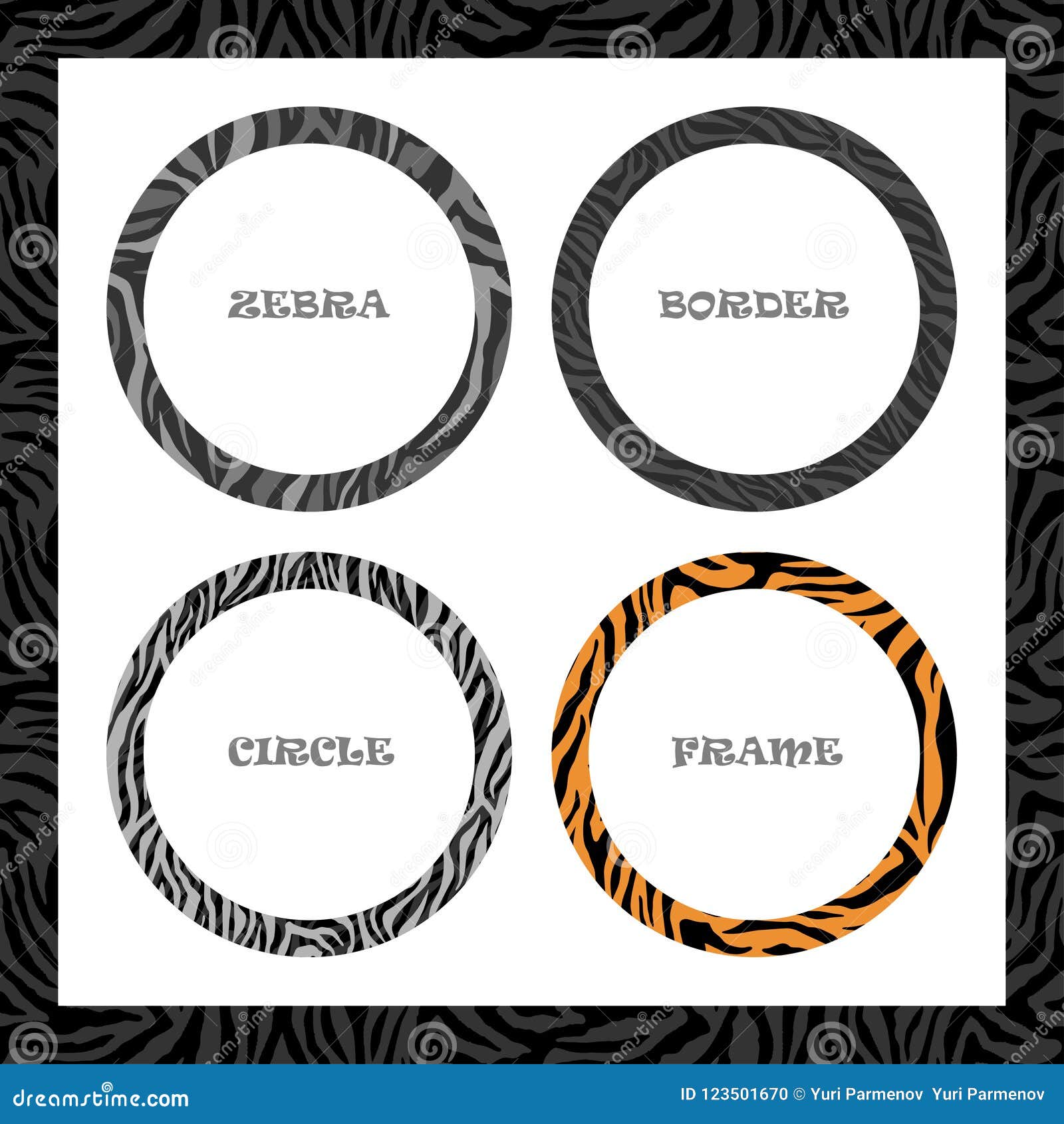 Round Frame, Zebra Pattern, Circle Border Template Set, for Design of ...